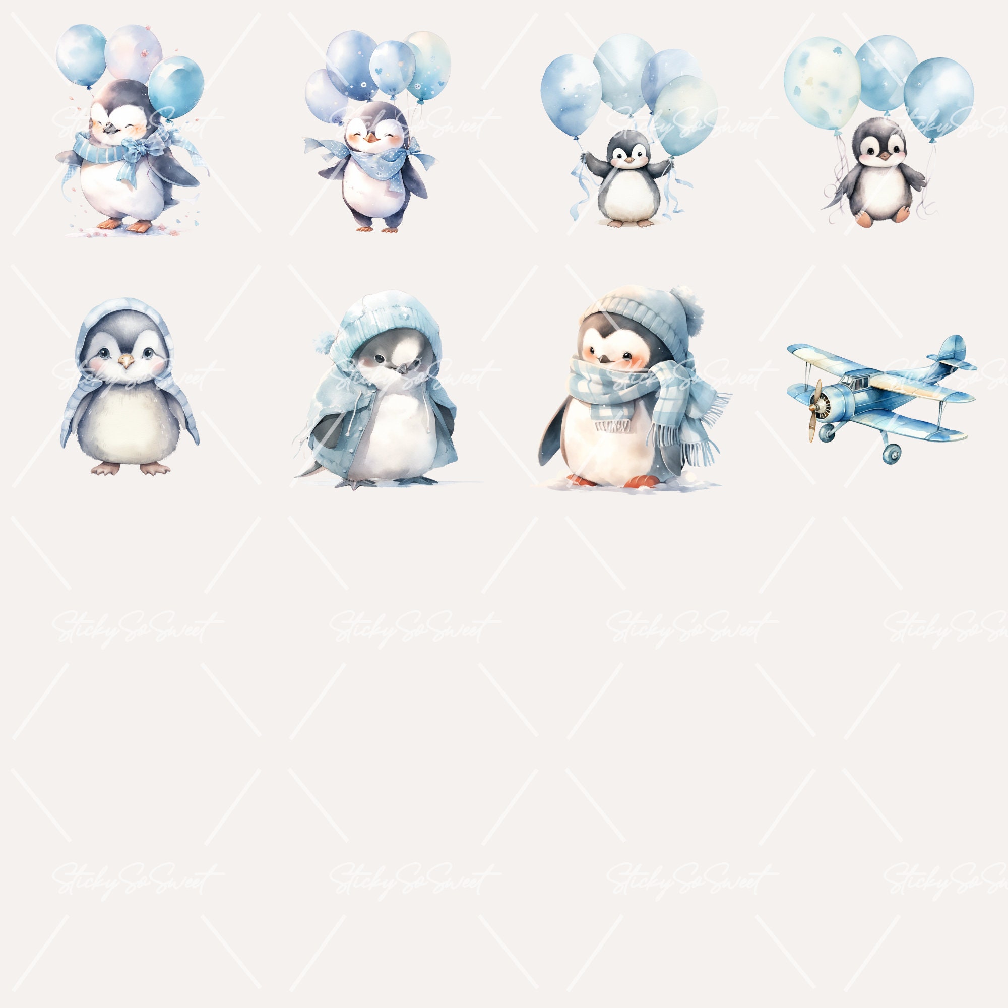 Watercolor Baby Blue Penguin Bundle Clipart | PNG | Commercial Use ...