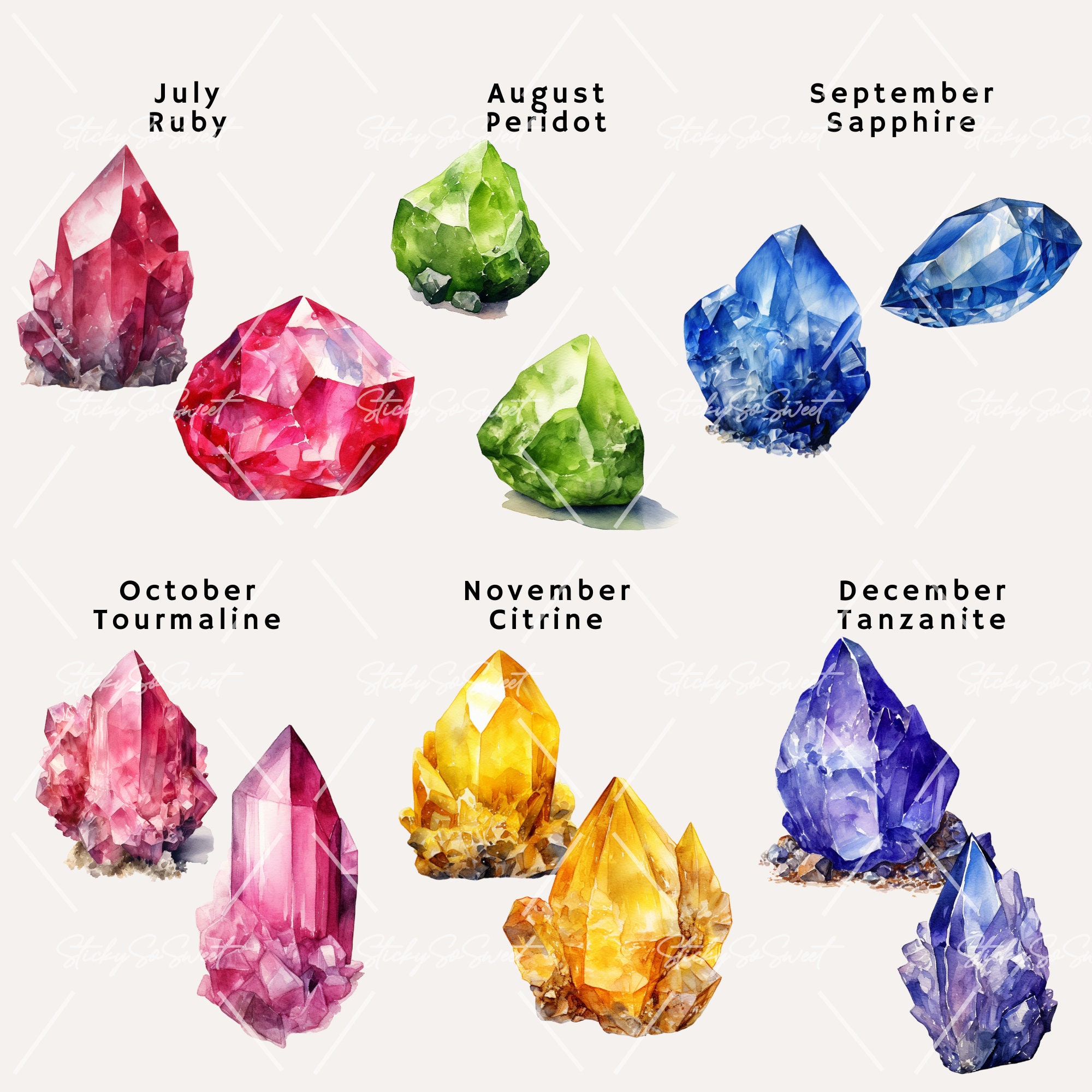 Watercolor Birth Month Stone Bundle Clipart | PNG | Commercial Use ...