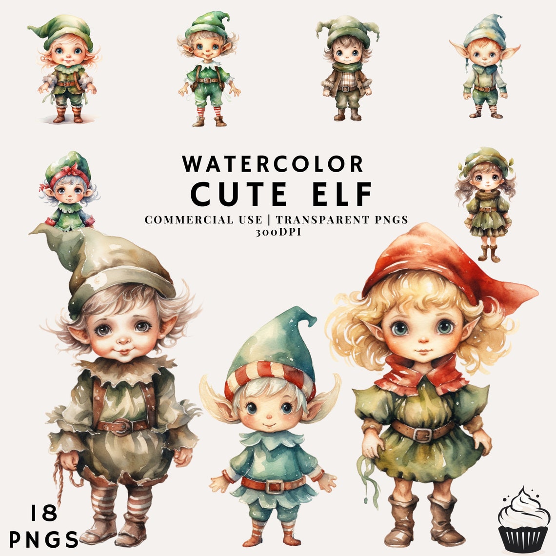 Watercolor Cute Elf Clipart Bundle | PNG | Commercial Use | Instant ...