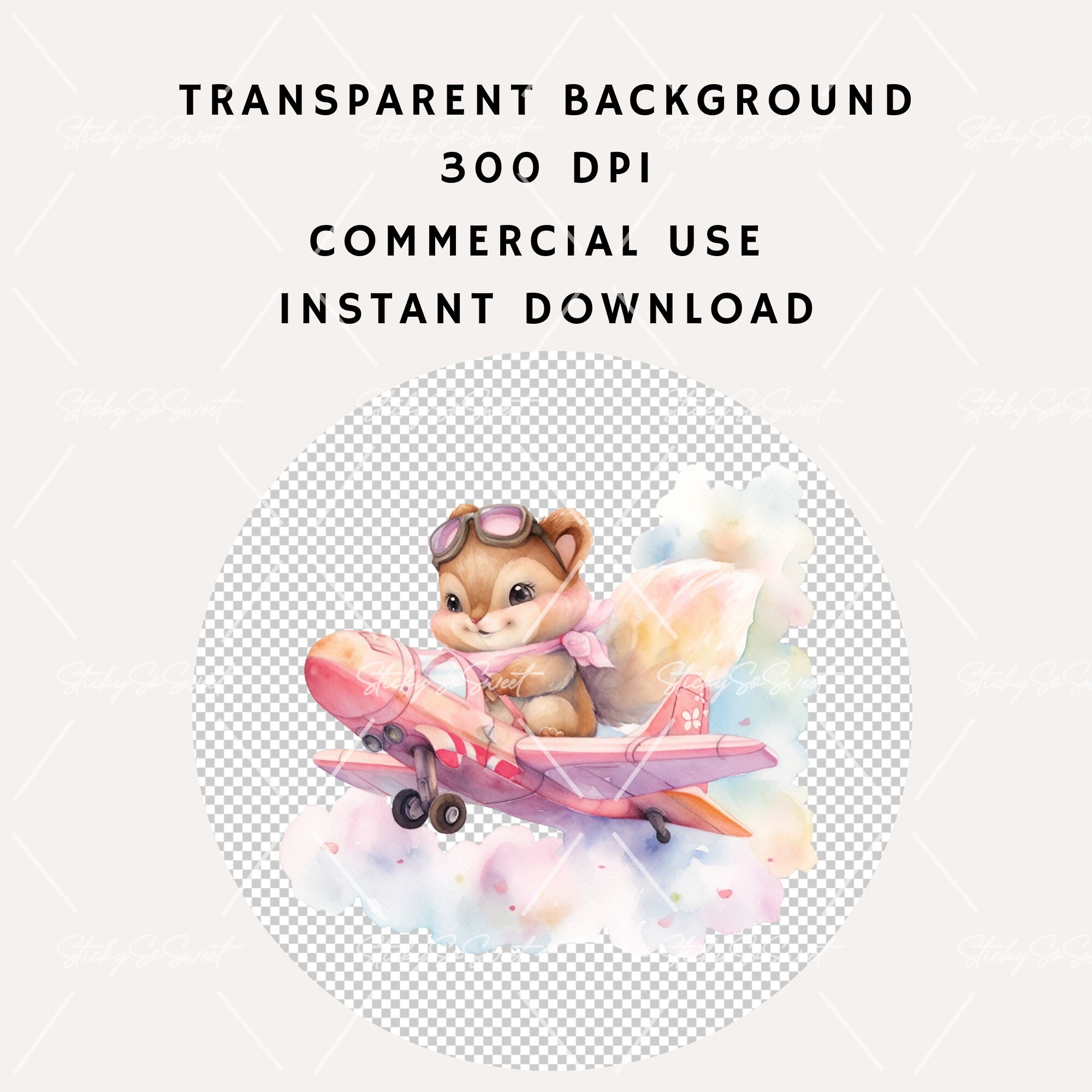 Watercolor Cute Baby Pink Squirrel Bundle | PNG | Commercial Use ...