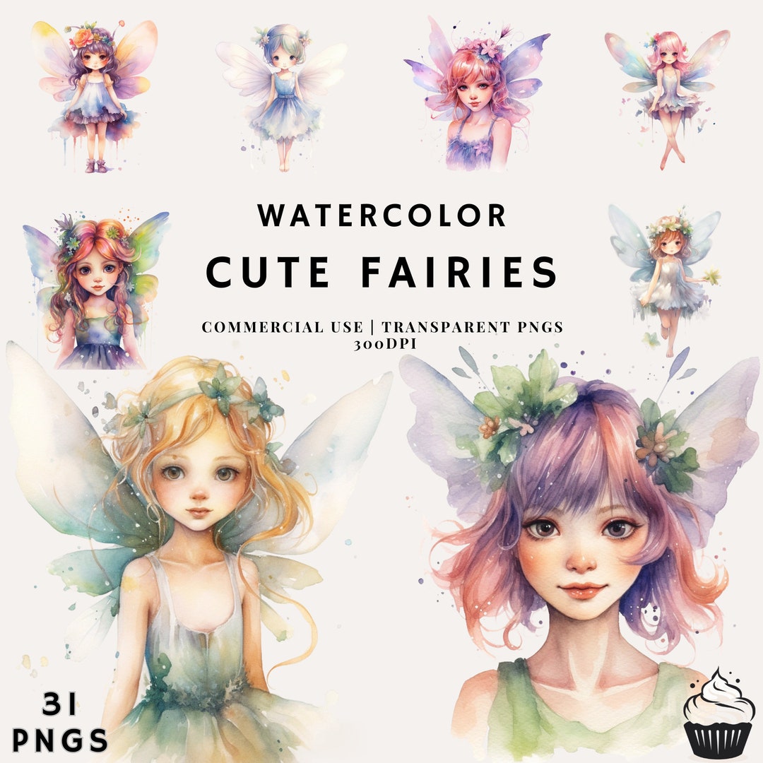 Watercolor Fairies Bundle Clipart | PNG | Commercial Use | Instant ...