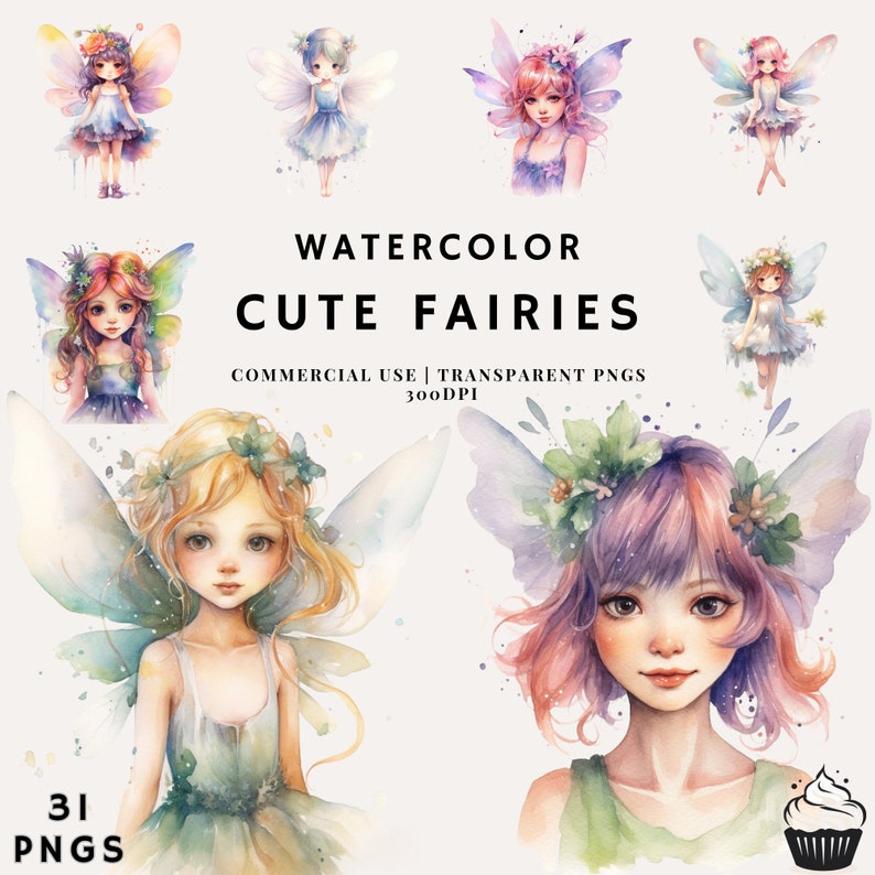 Watercolor Fairies Bundle Clipart | PNG | Commercial Use | Instant ...