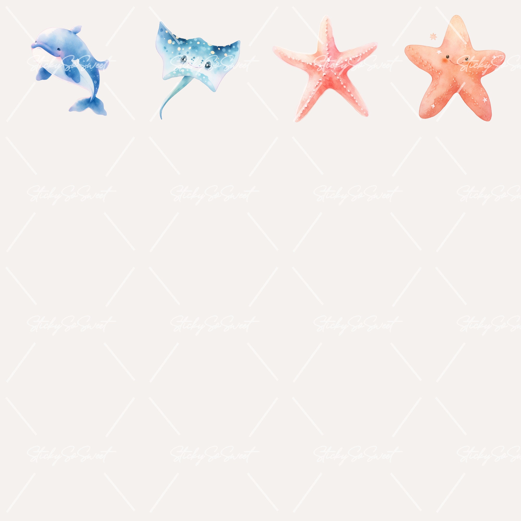 Watercolor Cute Ocean Animals Bundle PNG Commercial Use - Etsy