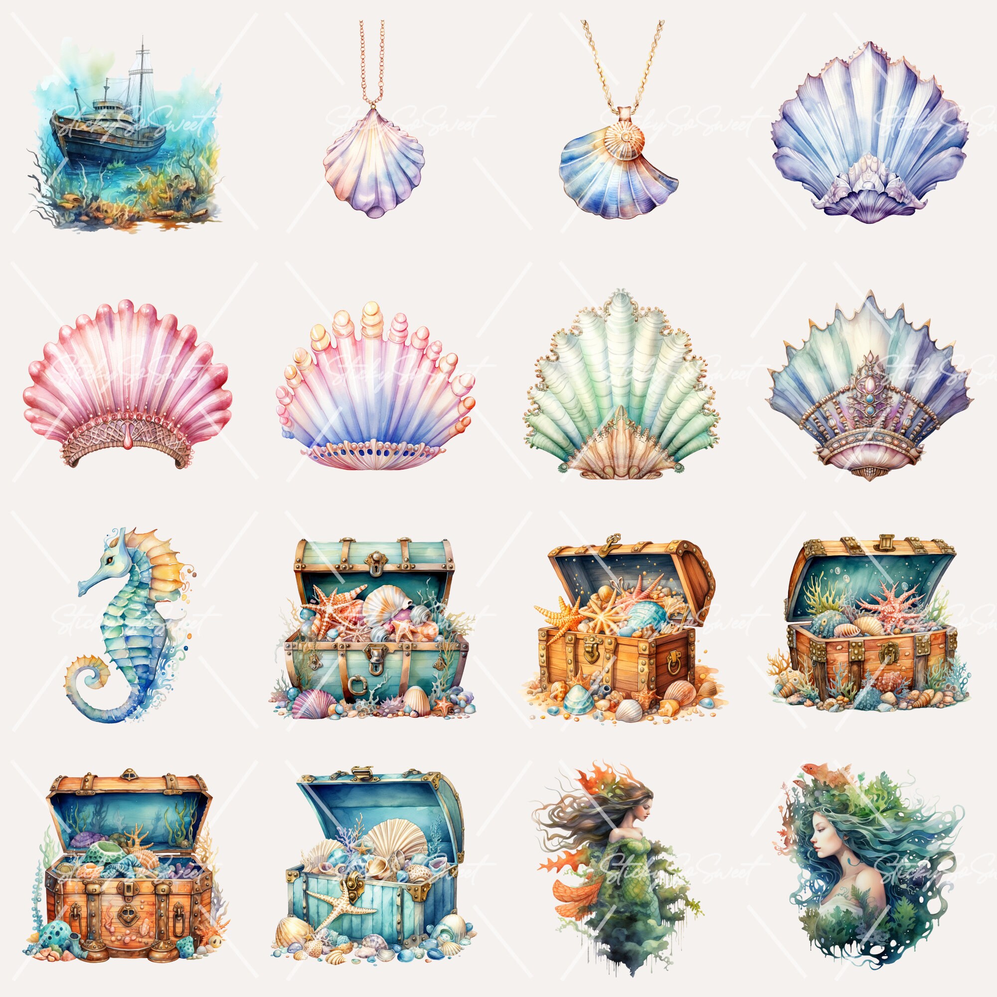 Watercolor Mermaid Bundle Clipart PNG Commercial Use Instant Download ...