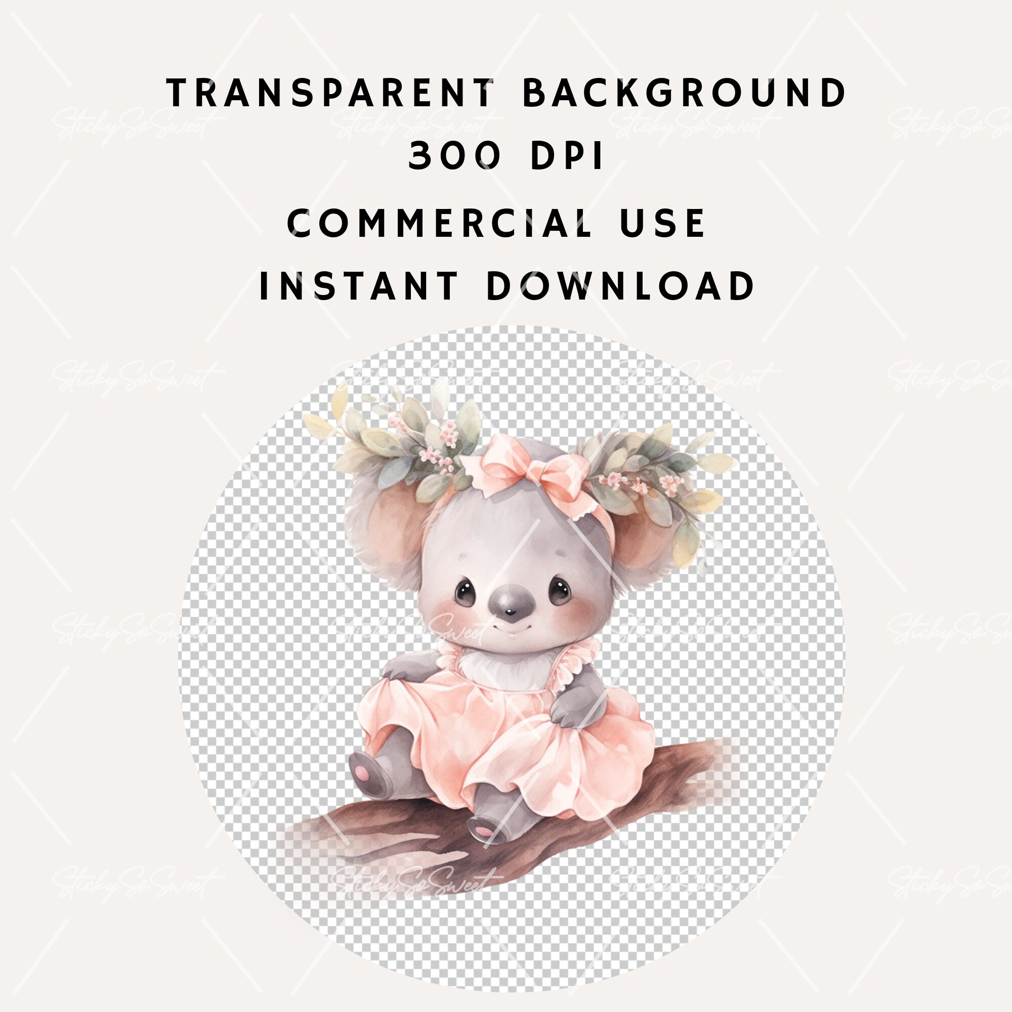 Watercolor Cute Baby Pink Koala Bundle | PNG | Commercial Use | Instant ...