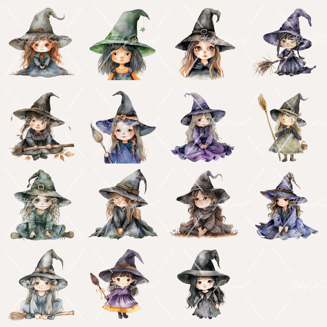 Watercolor Baby Witch Clipart Bundle | PNG | Commercial Use | Instant ...