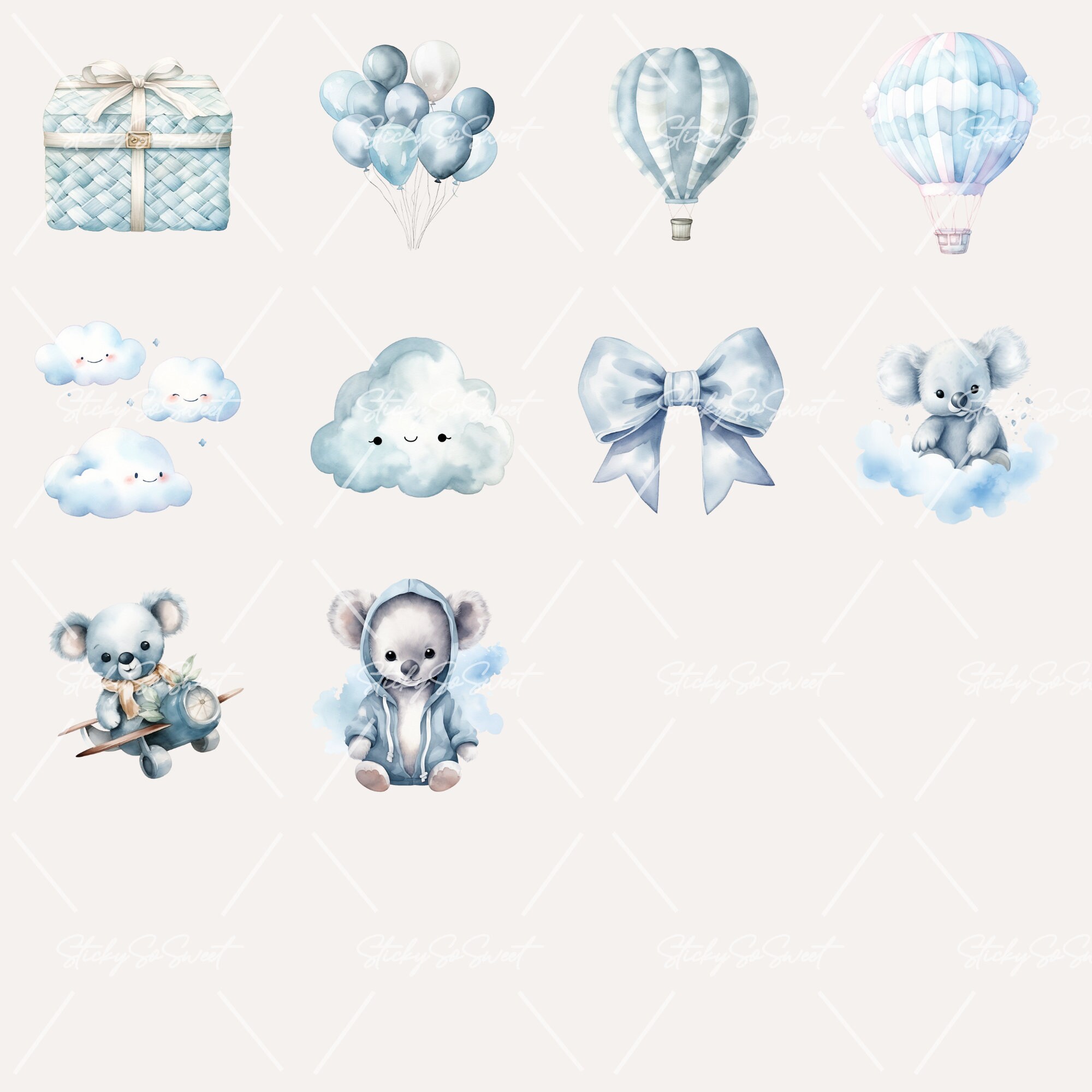 Watercolor Baby Blue Koala Bundle Clipart | PNG | Commercial Use ...