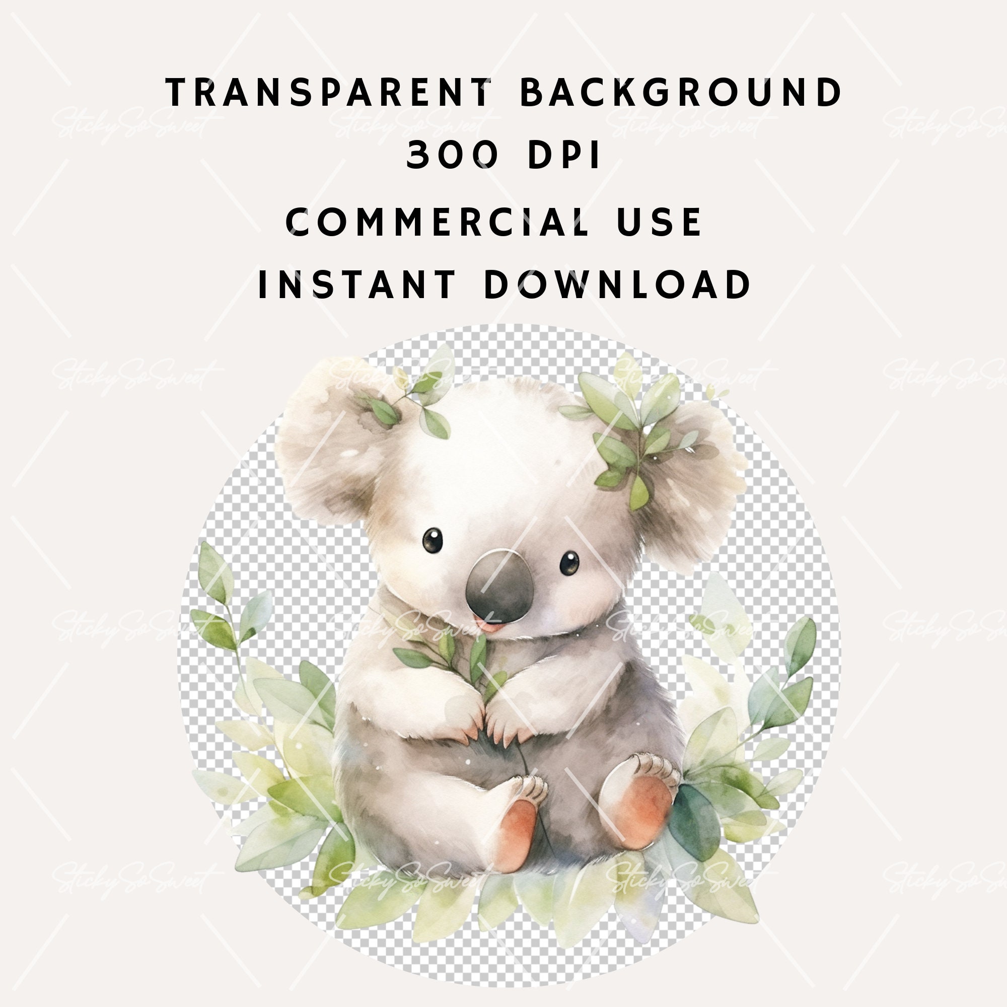 Watercolor Baby Koala Clipart Bundle | Commercial Use (PNG, Instant ...