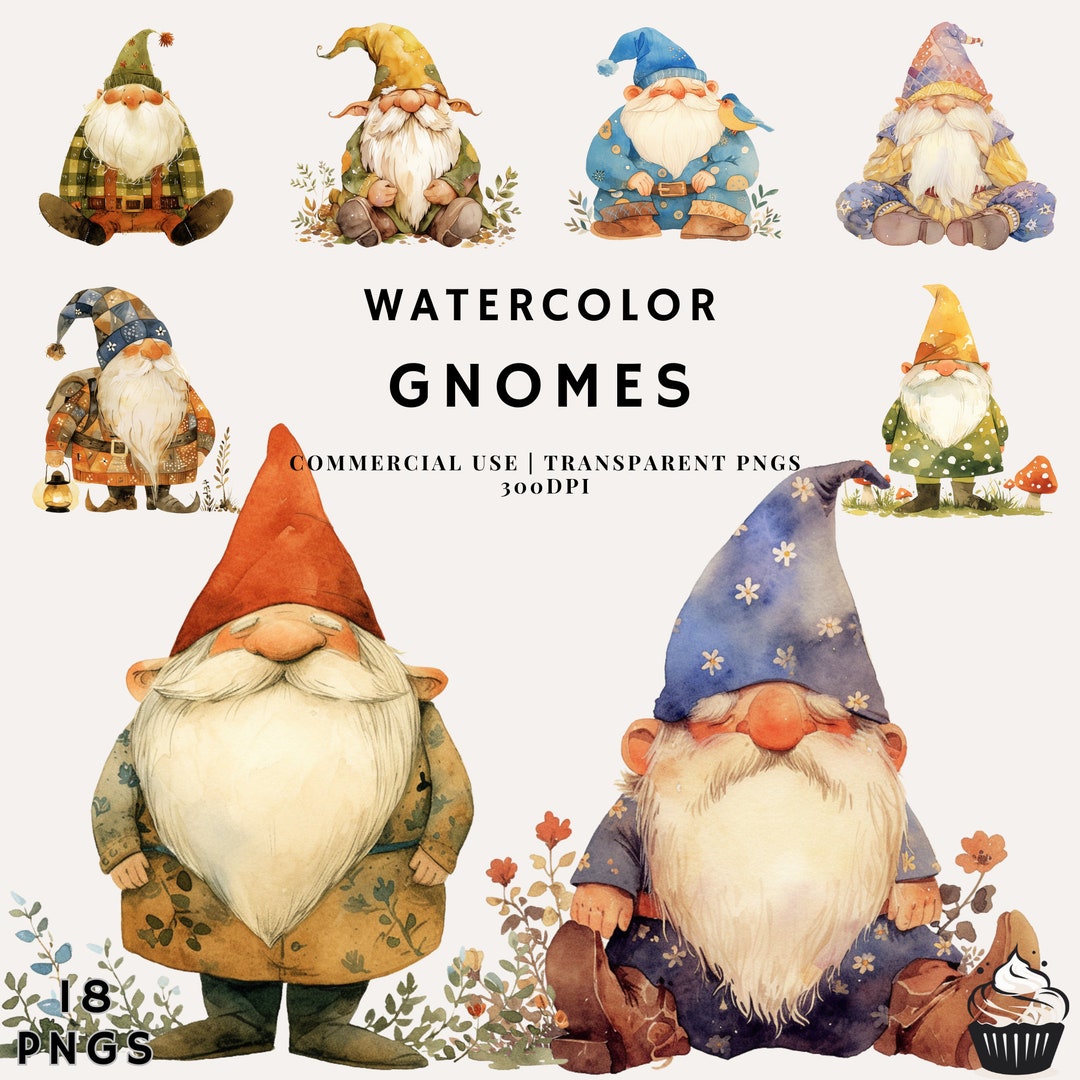 Watercolor Gnomes Clipart Bundle | PNG | Commercial Use | Instant ...