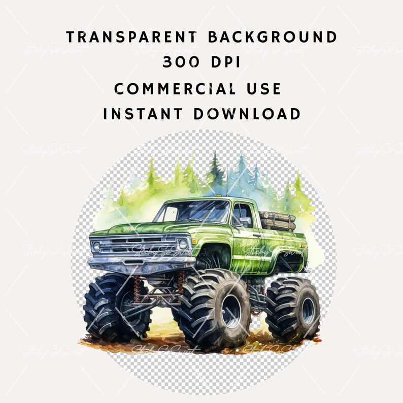 Watercolor Monster Truck Clipart Bundle | PNG | Commercial Use ...