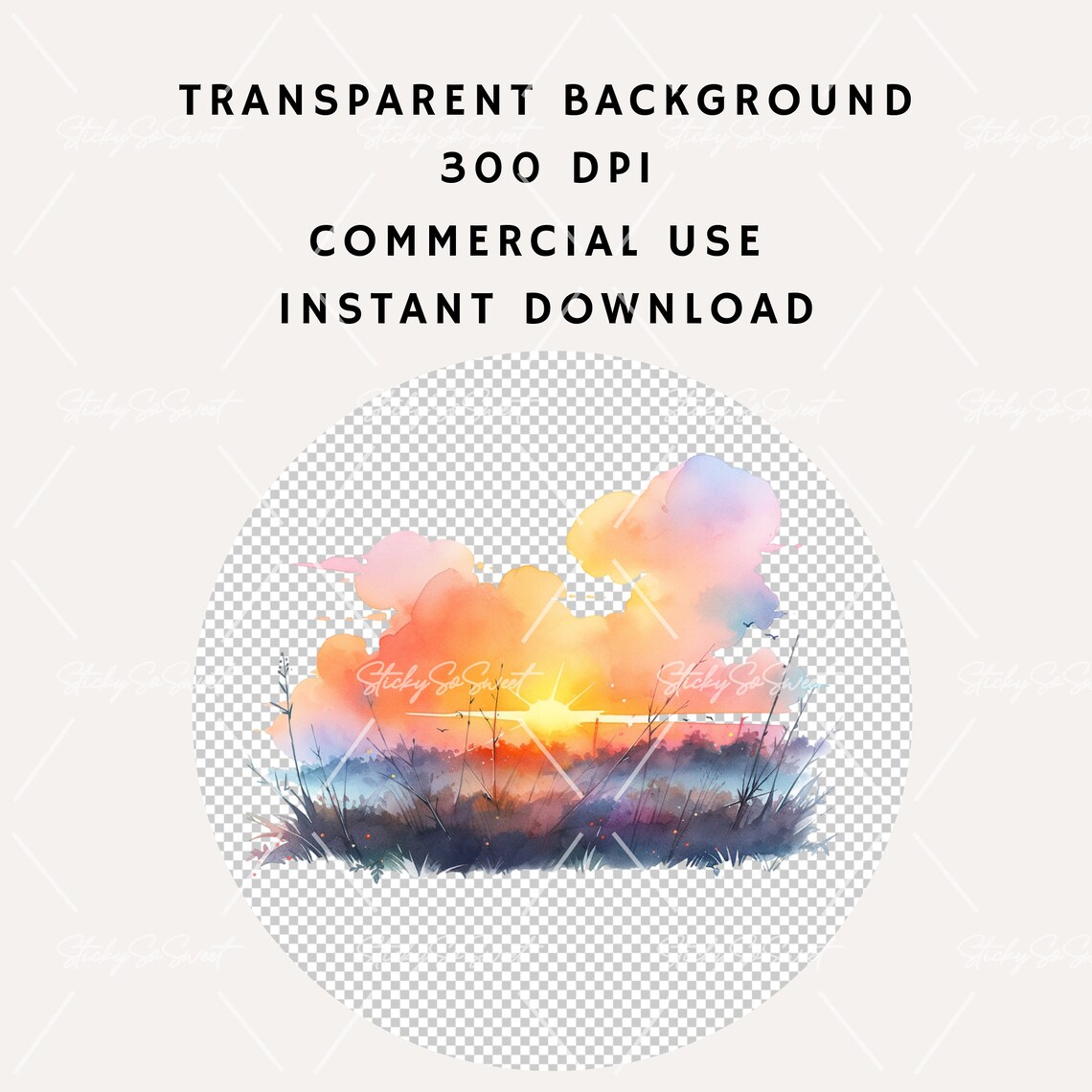 Watercolor Sunset Landscape Clipart Bundle | PNG | Commercial Use ...