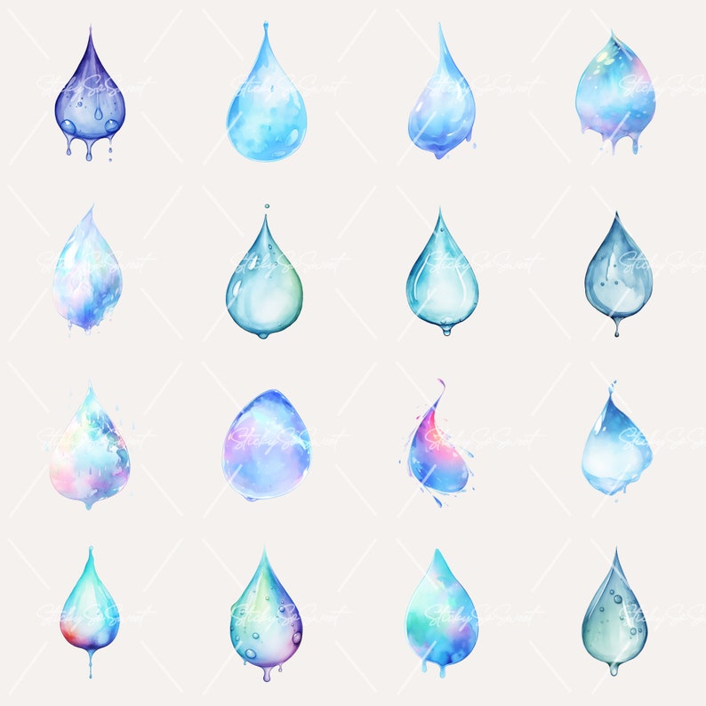 Watercolor Rain Drop Clipart Bundle | PNG | Commercial Use | Instant ...