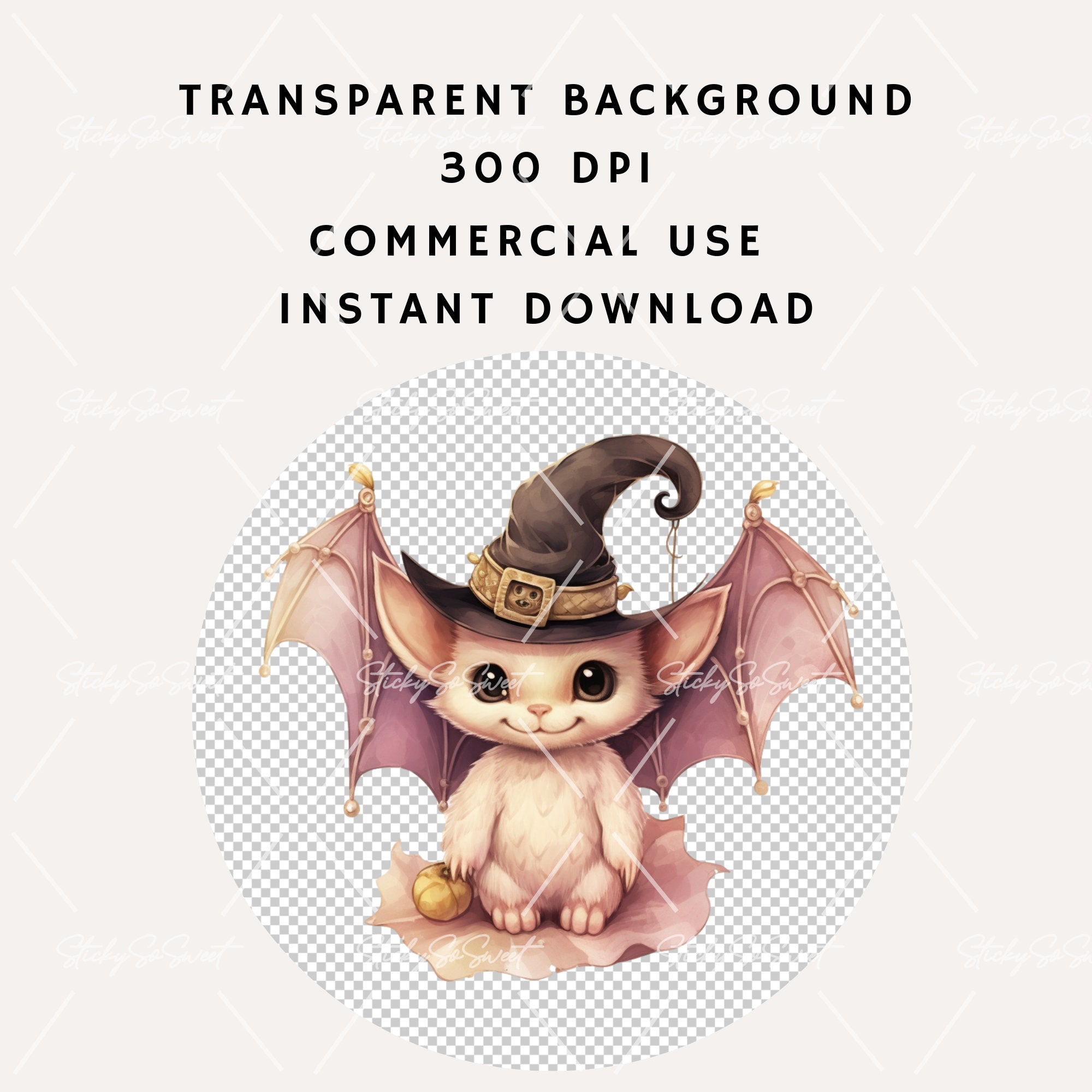 Watercolor Halloween Spooky Vintage Cute Bat Clipart Bundle PNG ...