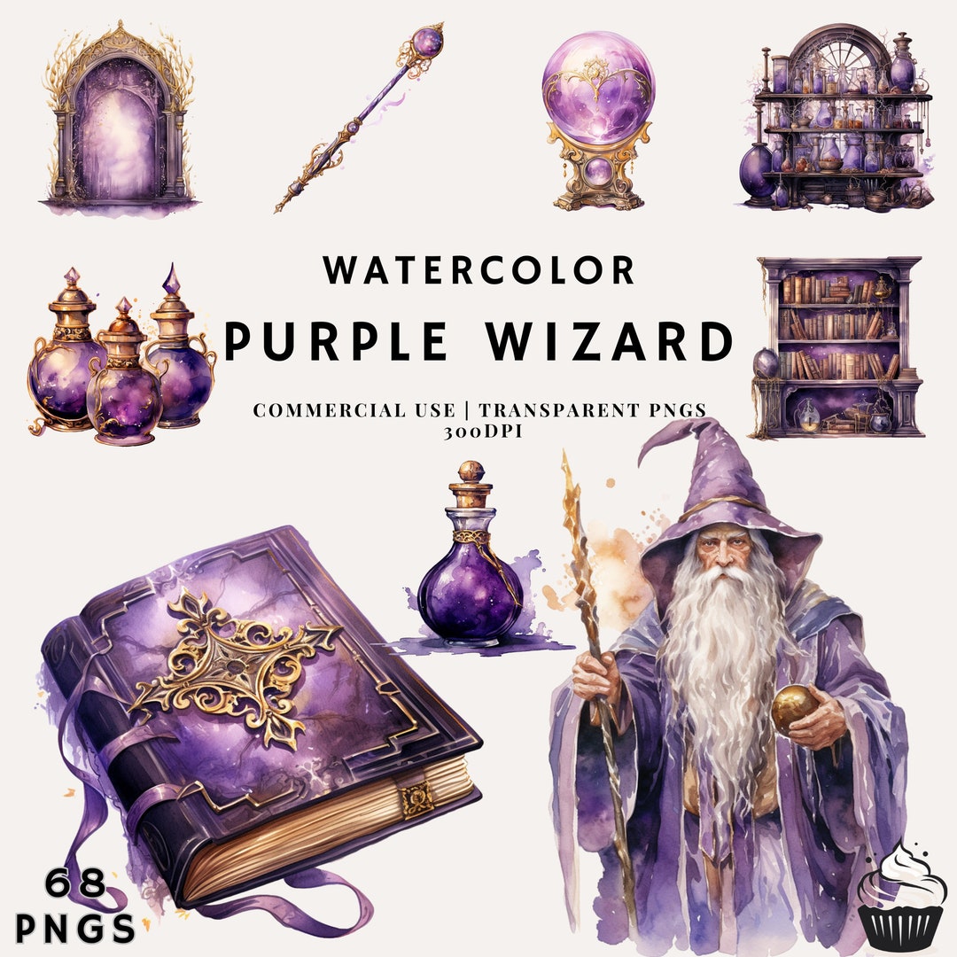 Watercolor Purple Wizard Bundle Clipart | PNG | Commercial Use ...