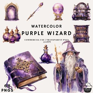Watercolor Purple Wizard Bundle Clipart | PNG | Commercial Use ...