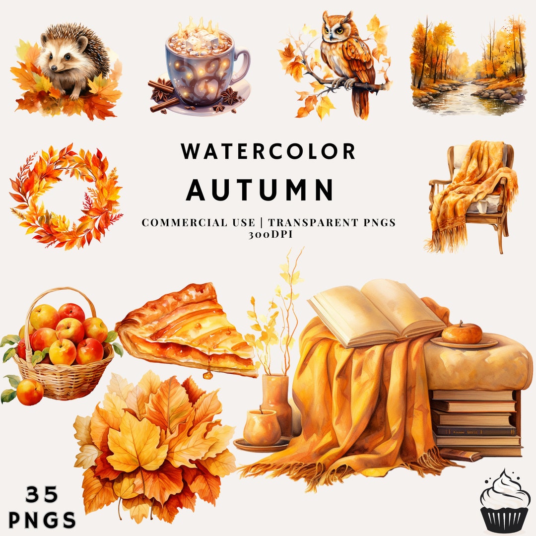 Watercolor Autumn Vibes Clipart Bundle | PNG | Commercial Use | Instant ...
