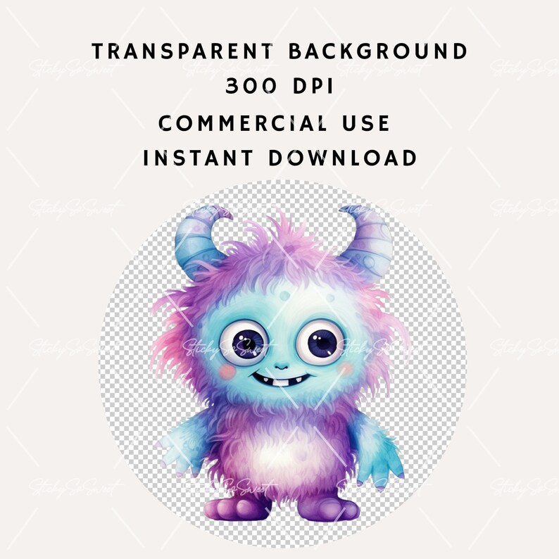 Watercolor Cute Monster Clipart Bundle | PNG | Commercial Use | Instant ...