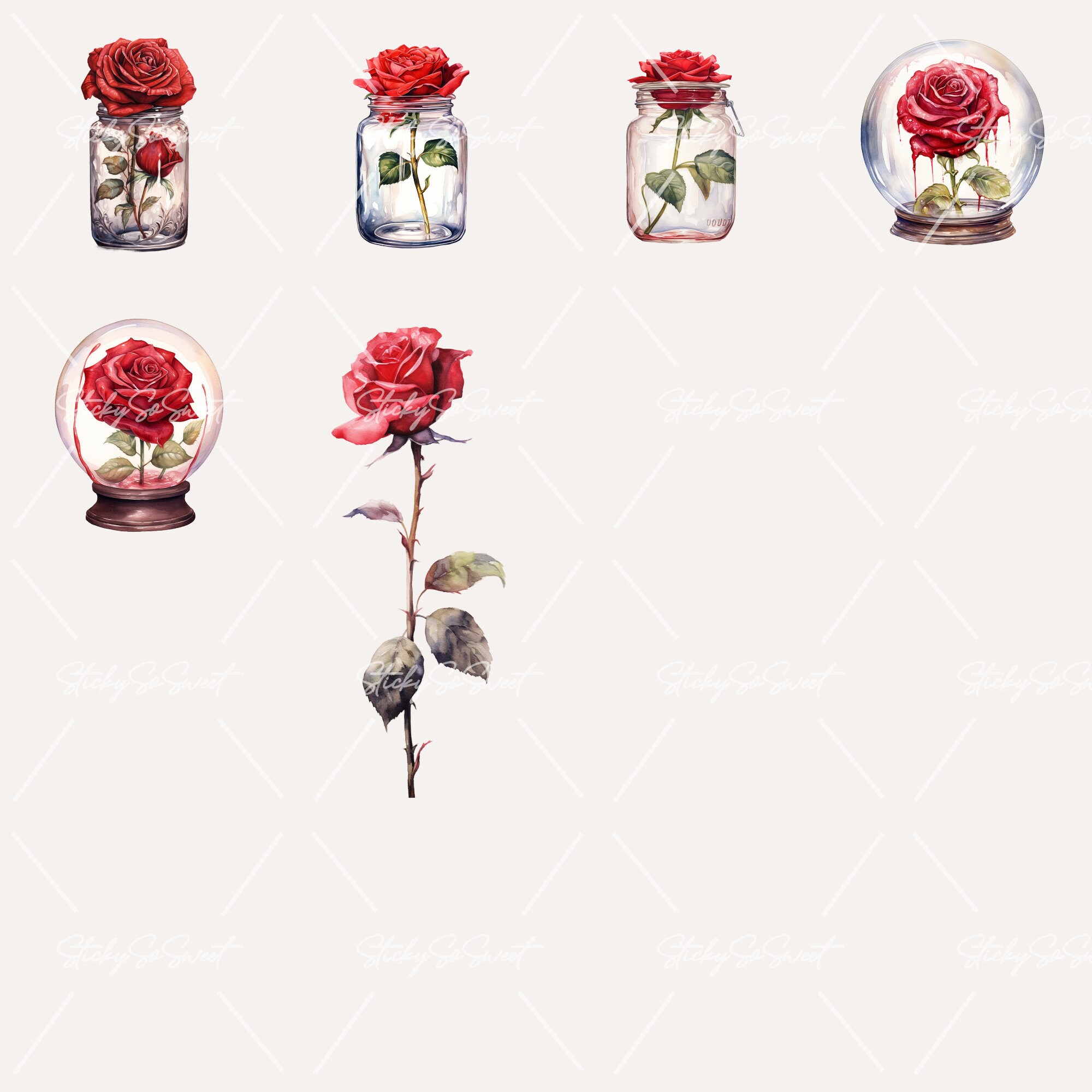 Watercolor Red Rose Bundle Clipart PNG Commercial Use - Etsy UK