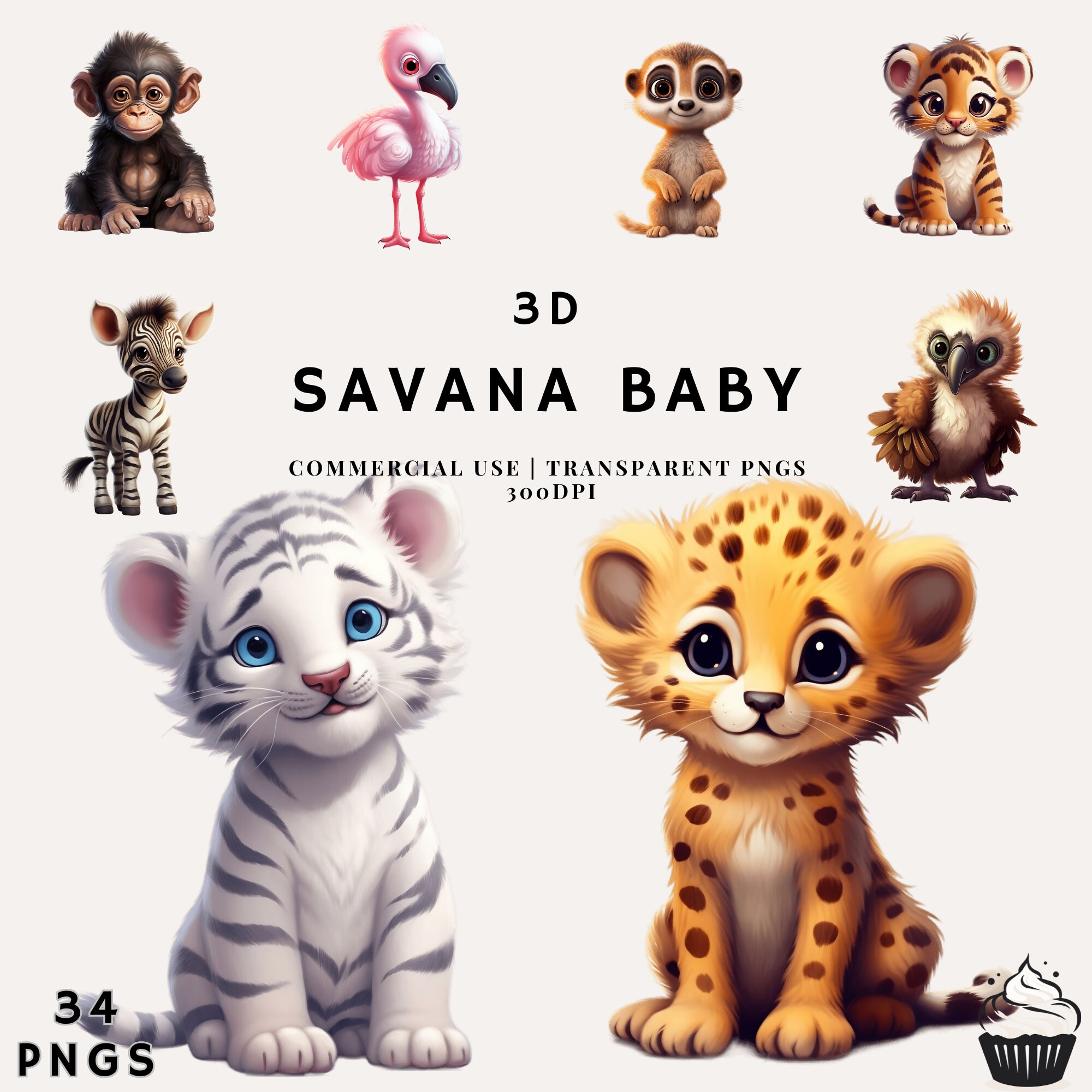 Cartoon Savana Babies Bundle Clipart PNG Commercial Use - Etsy