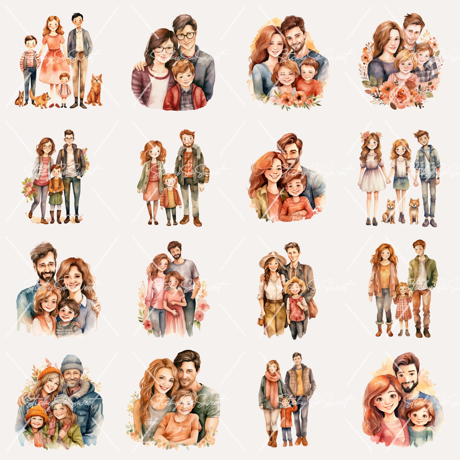 Watercolor Cute Family Clipart Bundle | PNG | Commercial Use | Instant ...