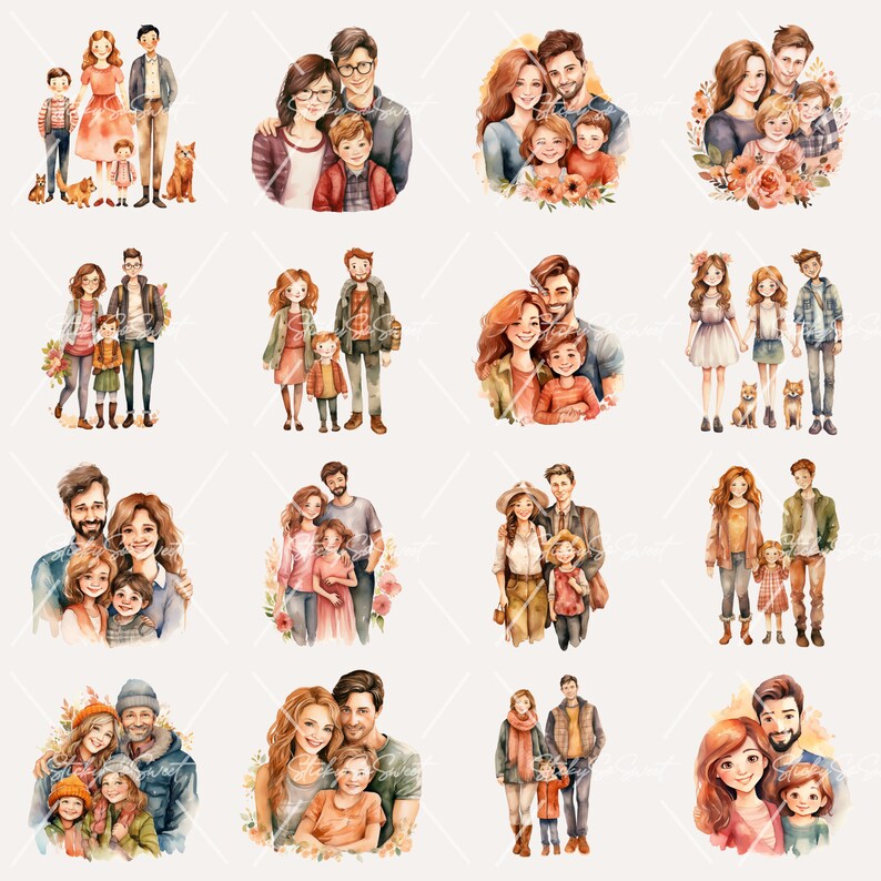 Watercolor Cute Family Clipart Bundle | PNG | Commercial Use | Instant ...