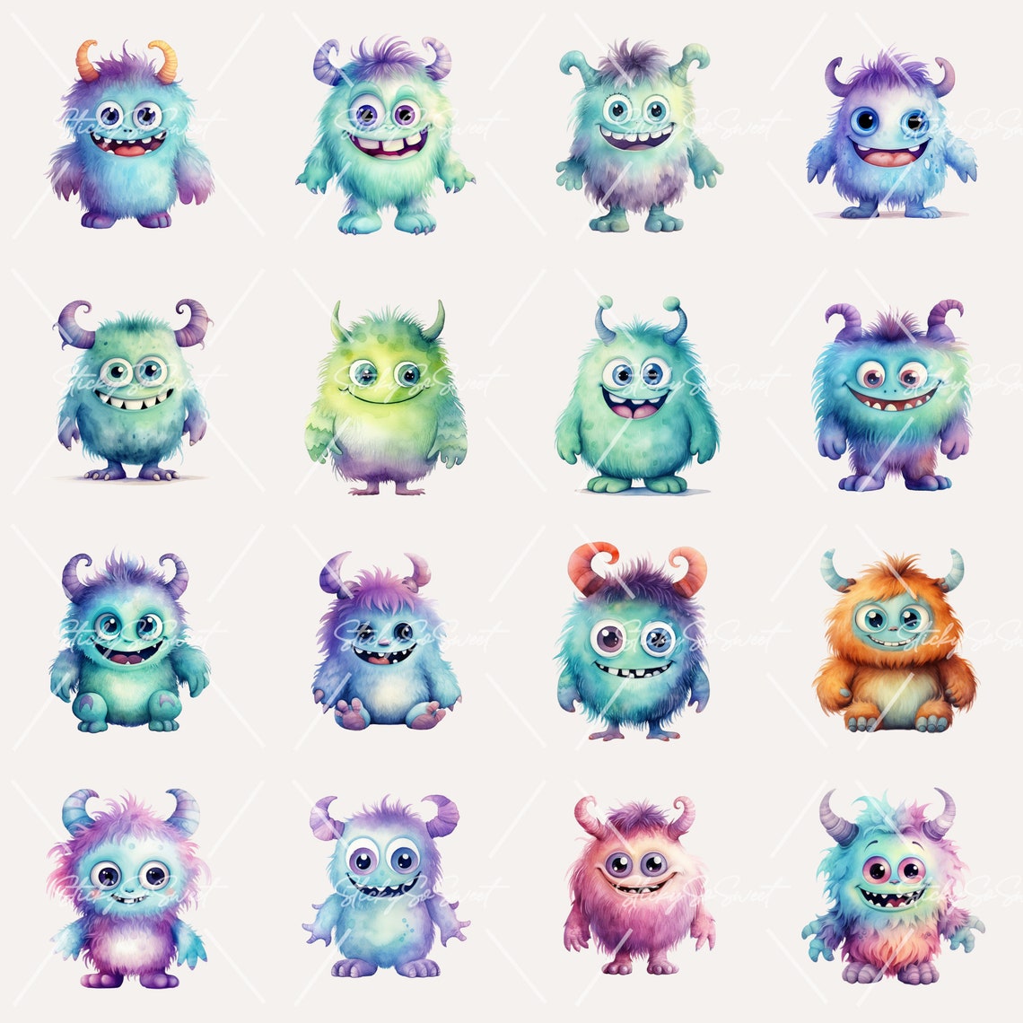 Watercolor Cute Monster Clipart | 18 PNG Bundle (commercial Use) - Etsy