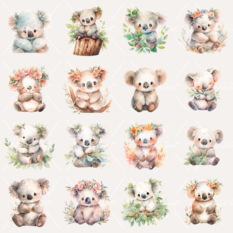 Watercolor Baby Koala Clipart Bundle | Commercial Use (PNG, Instant ...