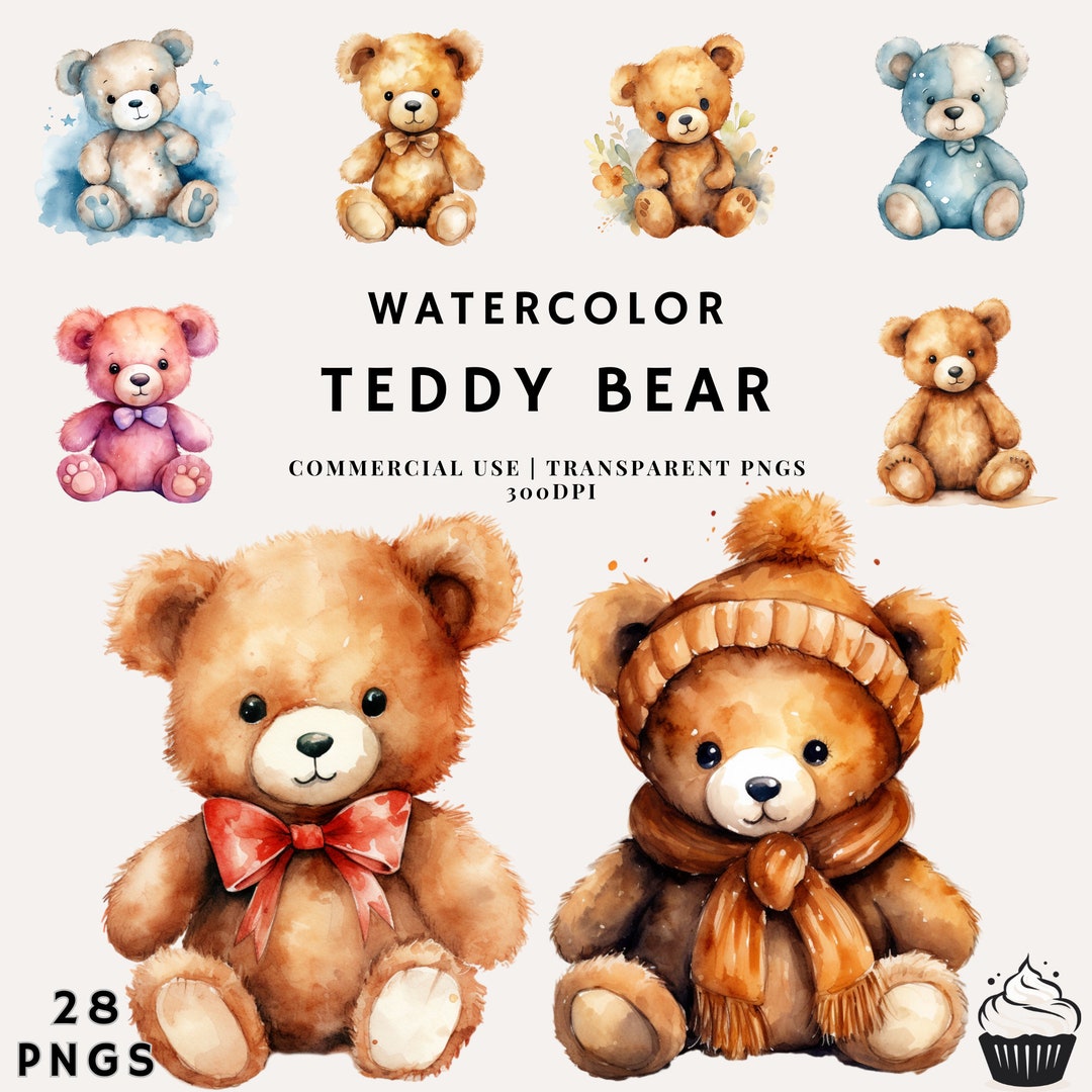Watercolor Teddy Bear Bundle Clipart | PNG | Commercial Use | Instant ...