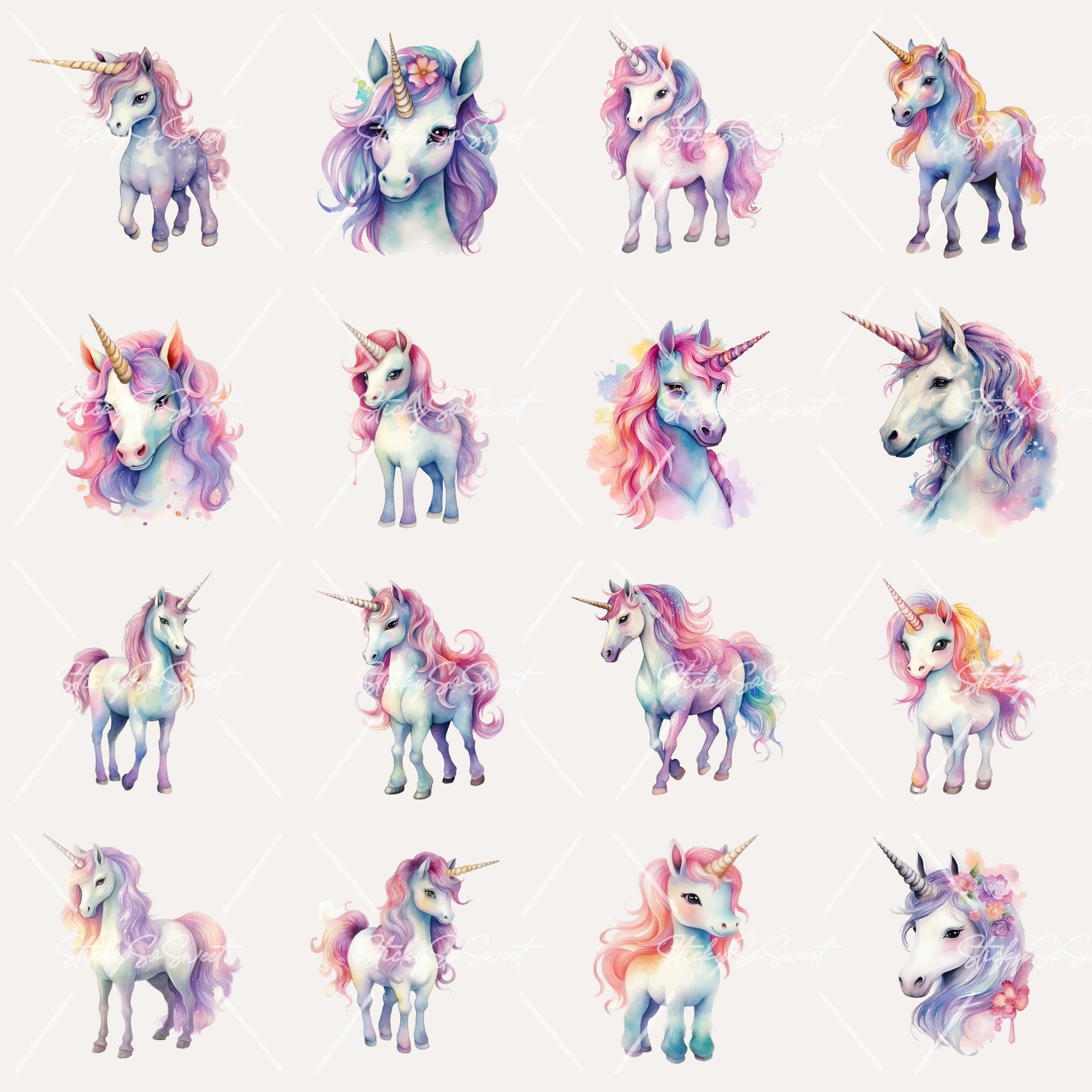 Watercolor Unicorn Clipart Bundle | Cute PNG Graphics (commercial Use ...