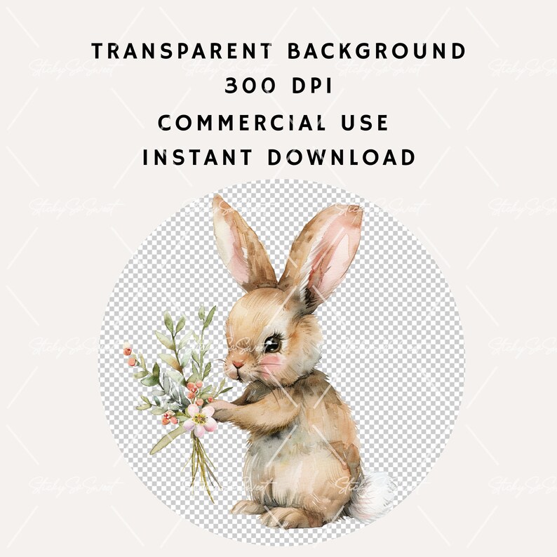 Watercolor Bunny Clipart Bundle | Cute Rabbit With Flowers (PNG ...