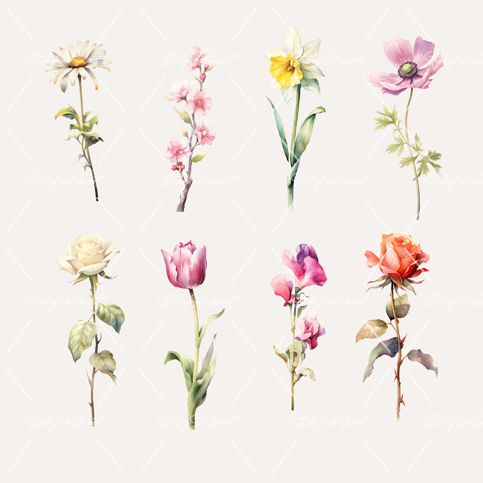 Watercolor Flowers Bundle Clipart | PNG | Commercial Use | Instant ...