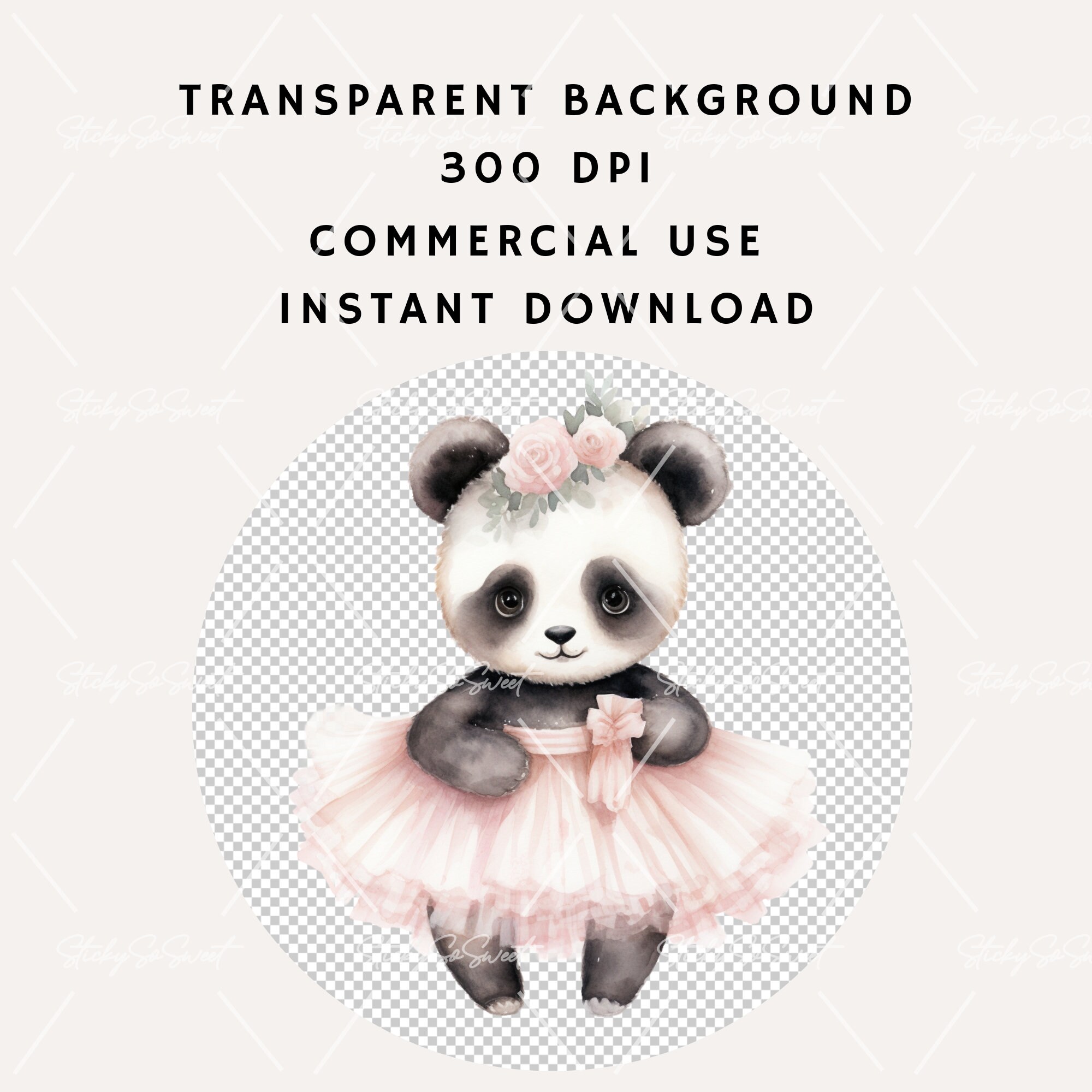 Watercolor Cute Ballerina Panda Clipart Bundle PNG Commercial Use ...