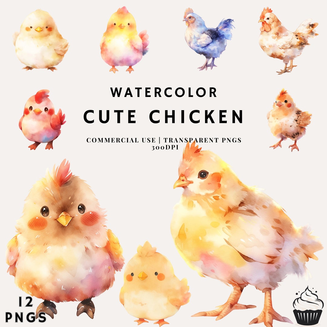 Watercolor Cute Chicken Bundle Clipart | PNG | Commercial Use | Instant ...