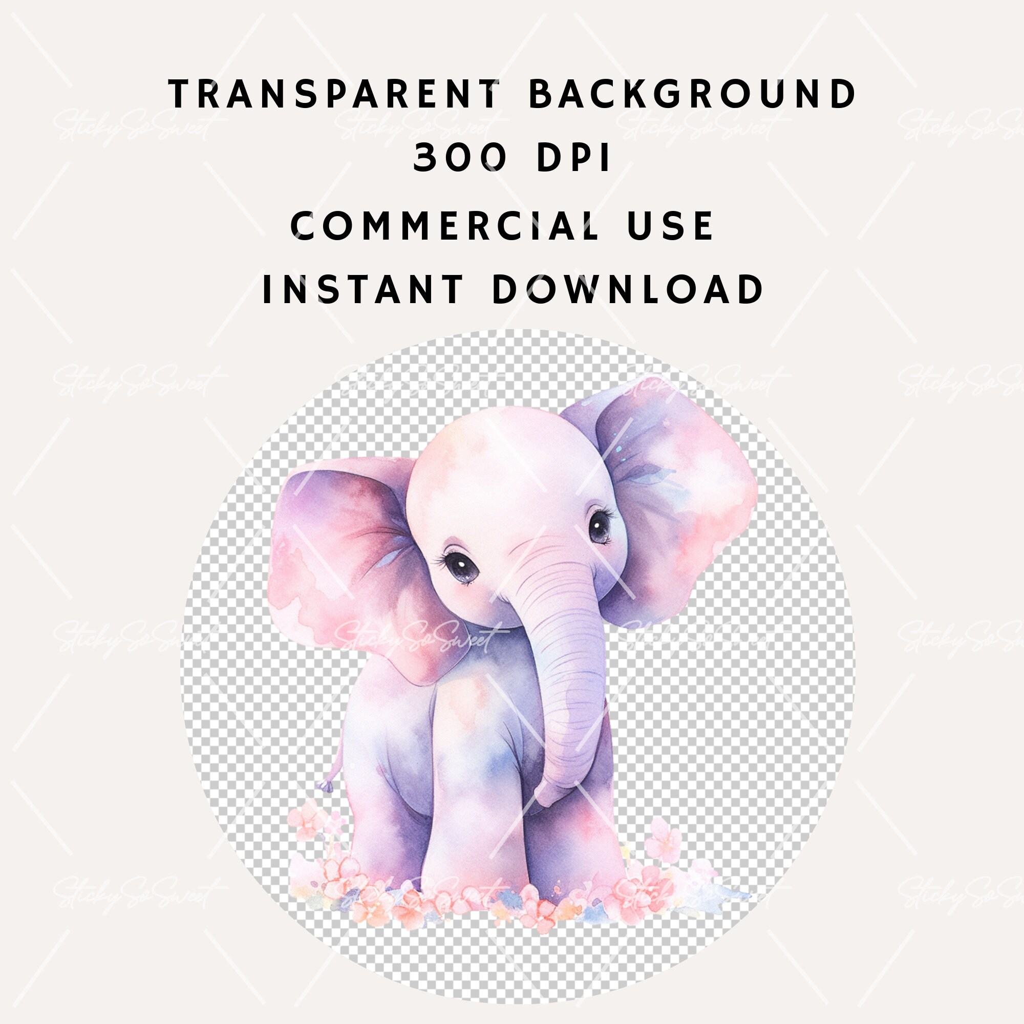 Watercolor Baby Elephant Clipart | Floral PNG Bundle (commercial Use ...