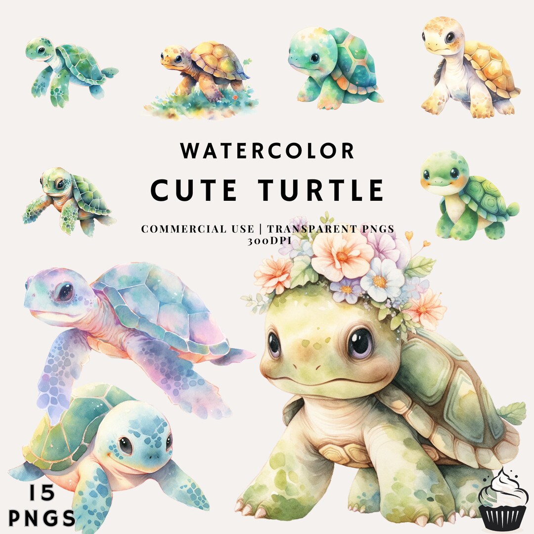 Watercolor Cute Turtle Clipart Bundle | PNG | Commercial Use | Instant ...