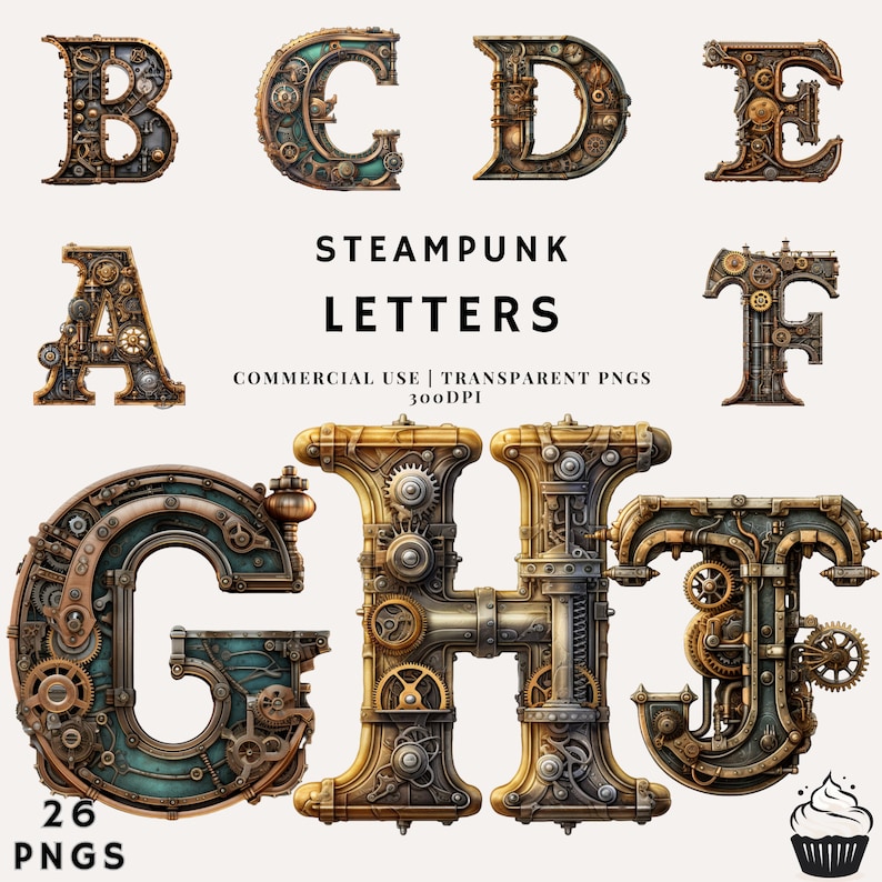 Steampunk Alphabet Letters Clipart Bundle | PNG | Commercial Use ...