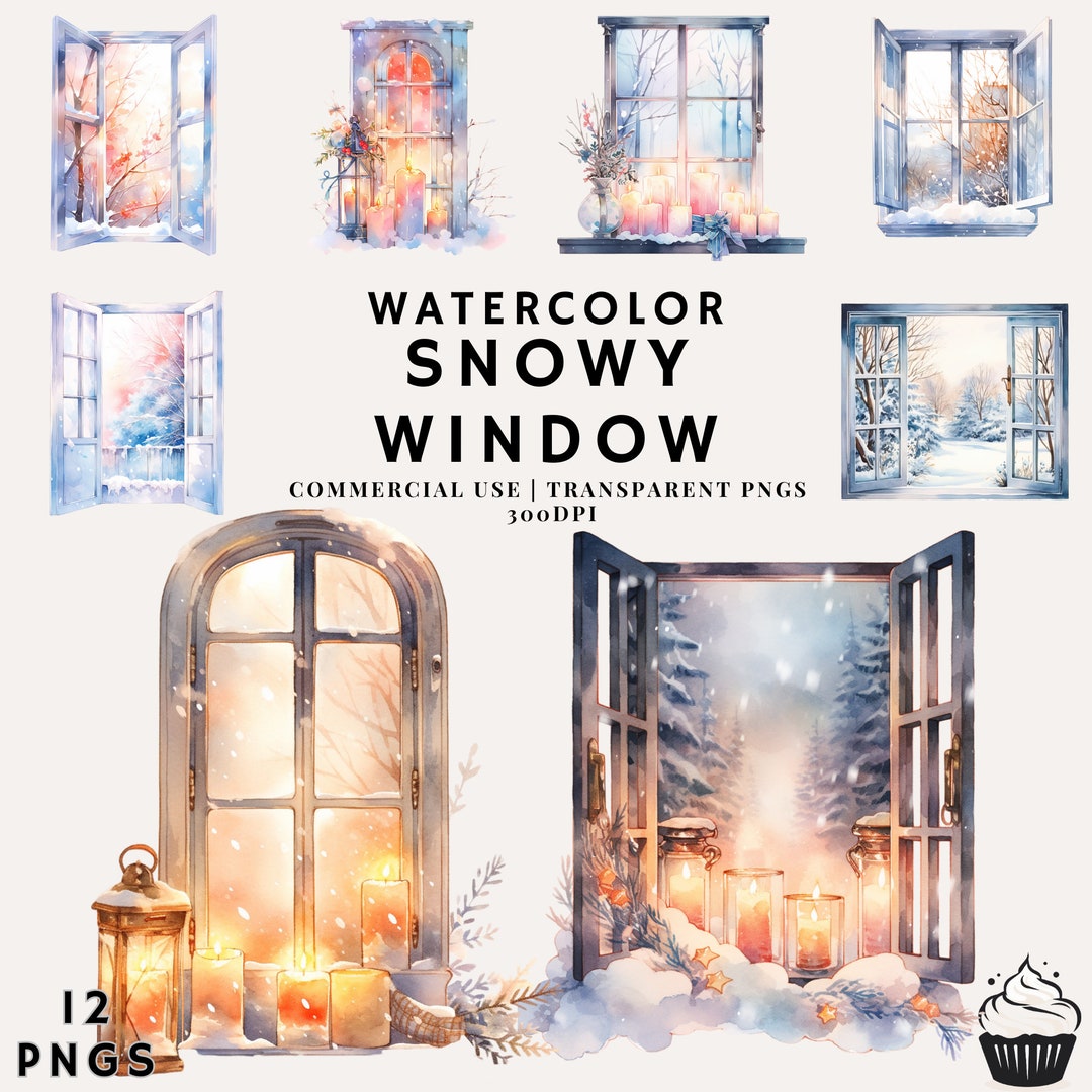 Watercolor Snowy Winter Window Clipart Bundle | PNG | Commercial Use ...
