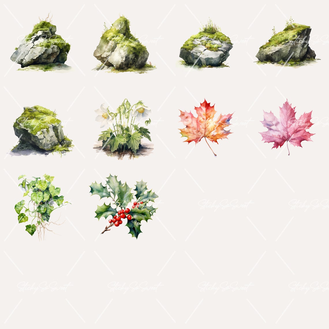 Watercolor Woodland Plants Bundle Clipart | PNG | Commercial Use ...