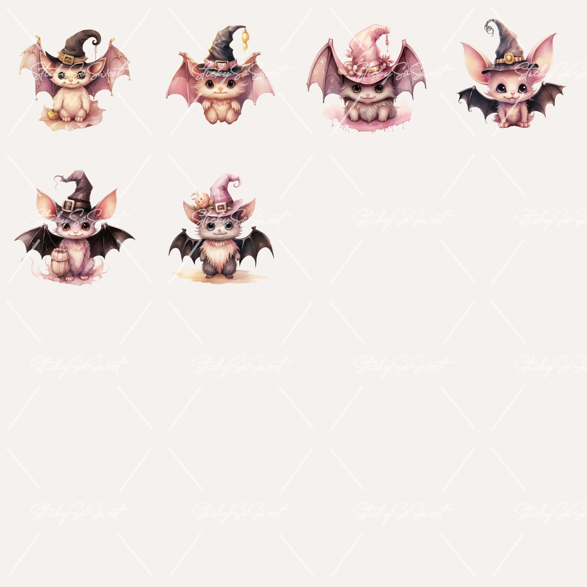 Watercolor Halloween Spooky Vintage Cute Bat Clipart Bundle PNG ...