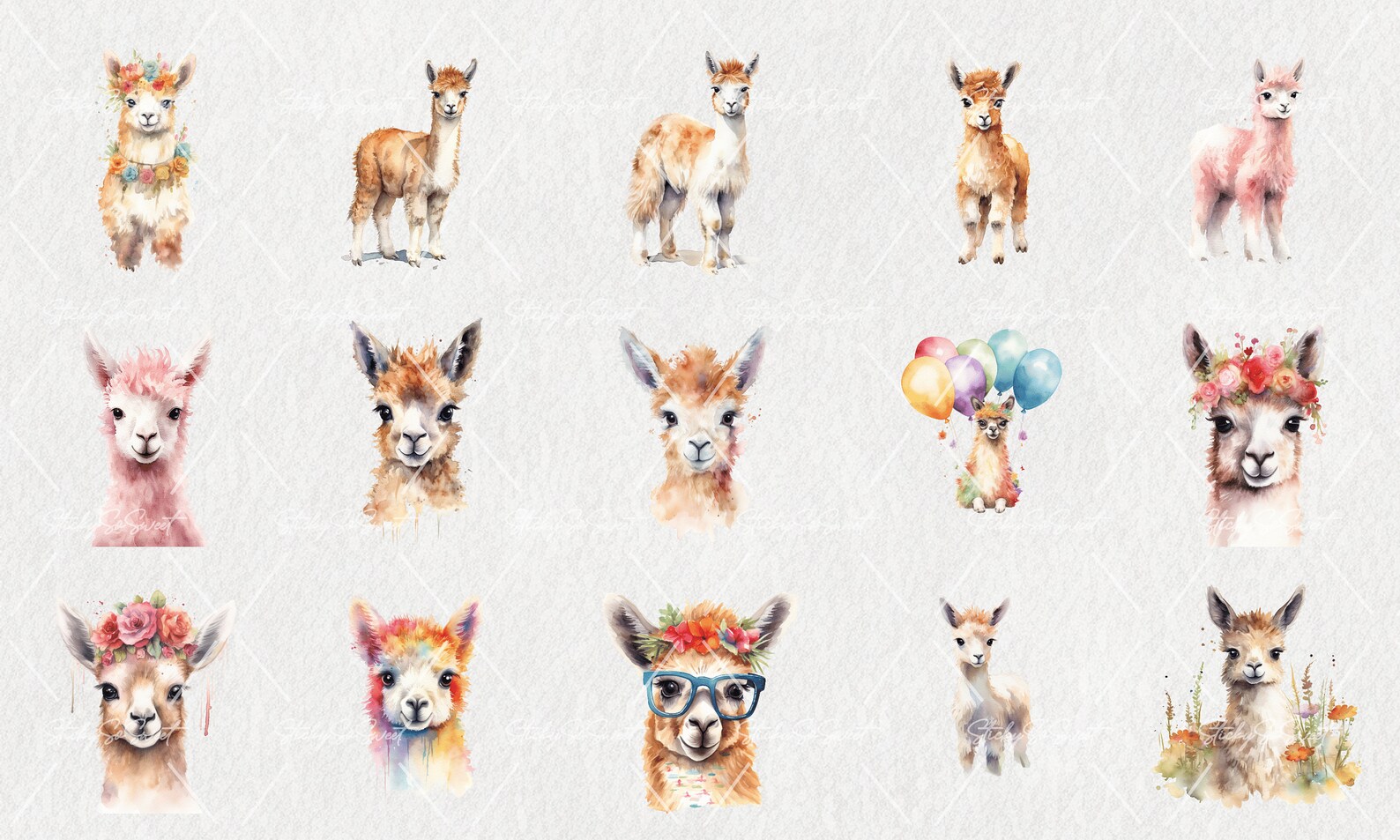 Watercolor Floral Llama Bundle Clipart PNG Commercial Use - Etsy