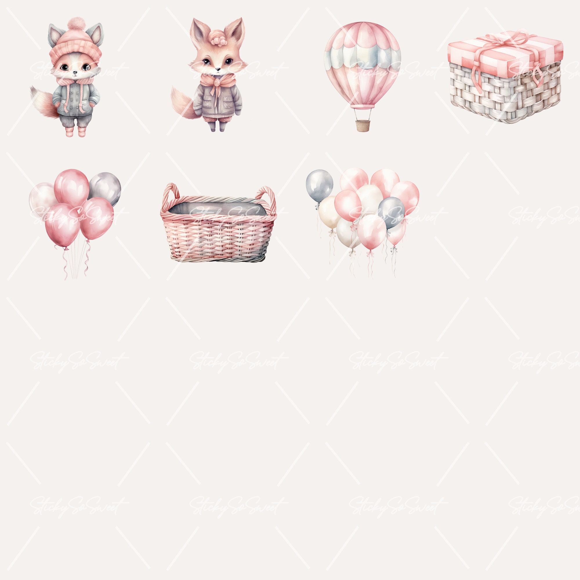 Watercolor Pink Cute Fox Clipart Bundle | PNG | Commercial Use ...