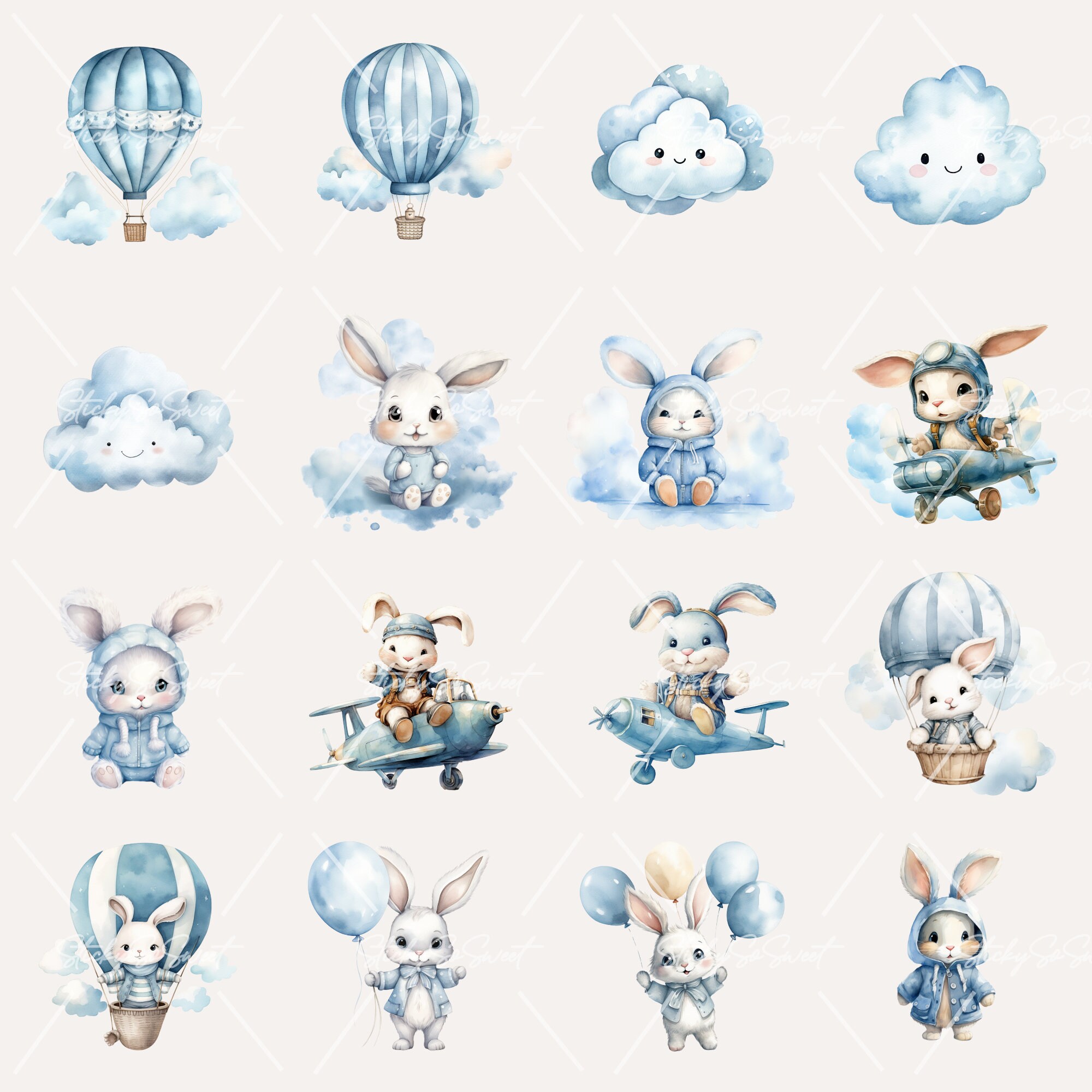 Watercolor Bunny Bundle Clipart | PNG | Commercial Use | Instant ...