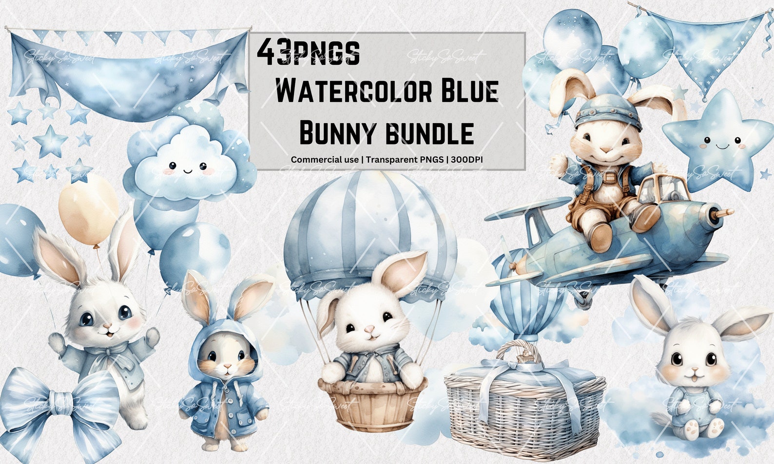Watercolor Bunny Bundle Clipart PNG Commercial Use - Etsy