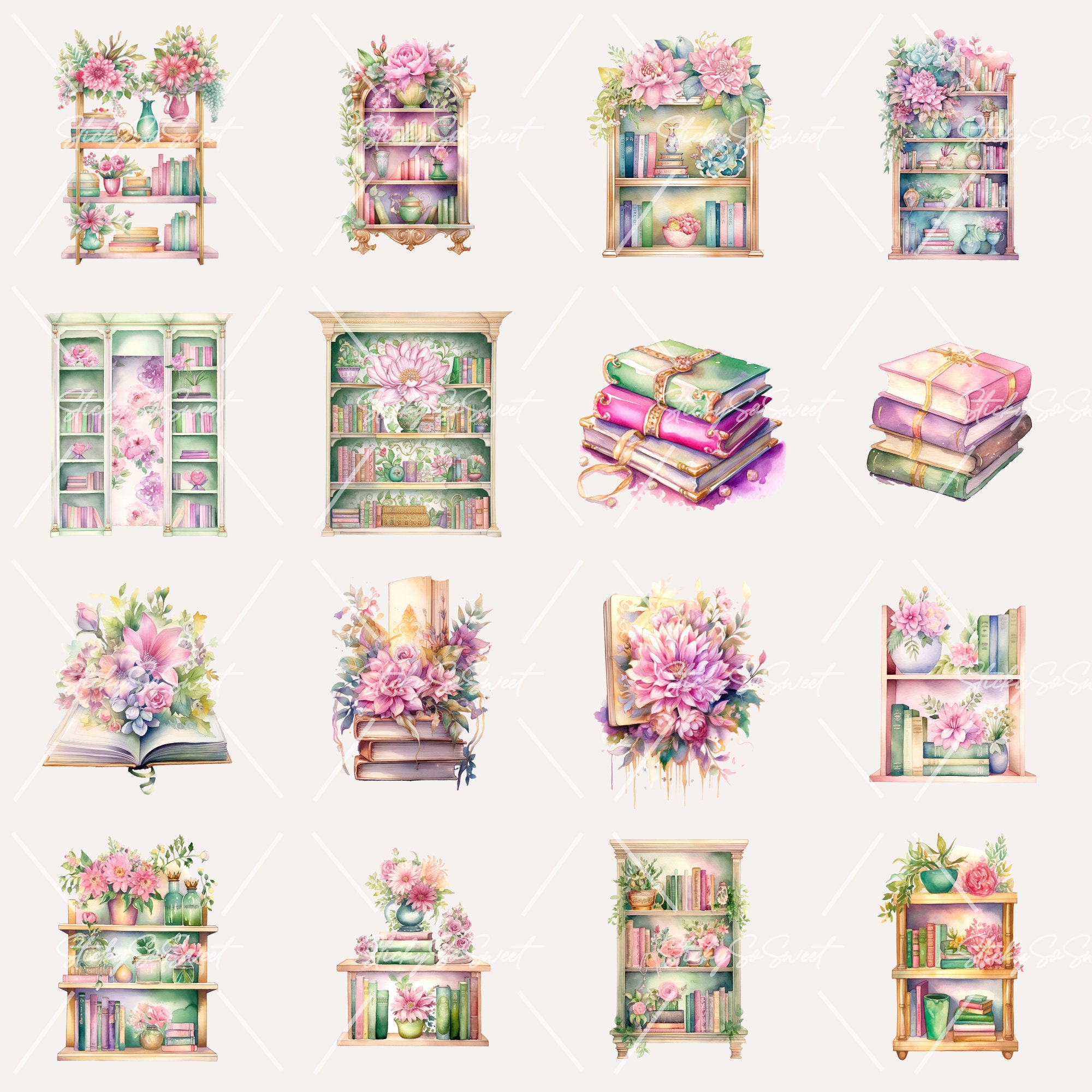 Watercolor Boho Pastel Books Bundle Clipart | PNG | Commercial Use ...