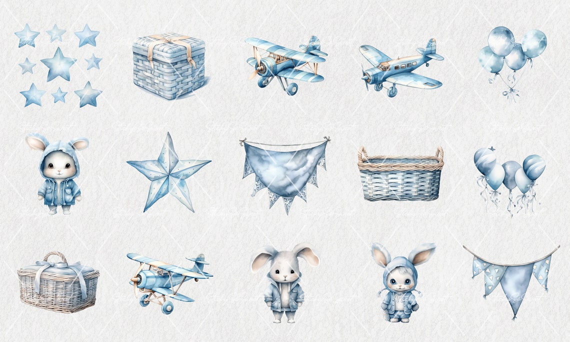 Watercolor Bunny Bundle Clipart PNG Commercial Use - Etsy