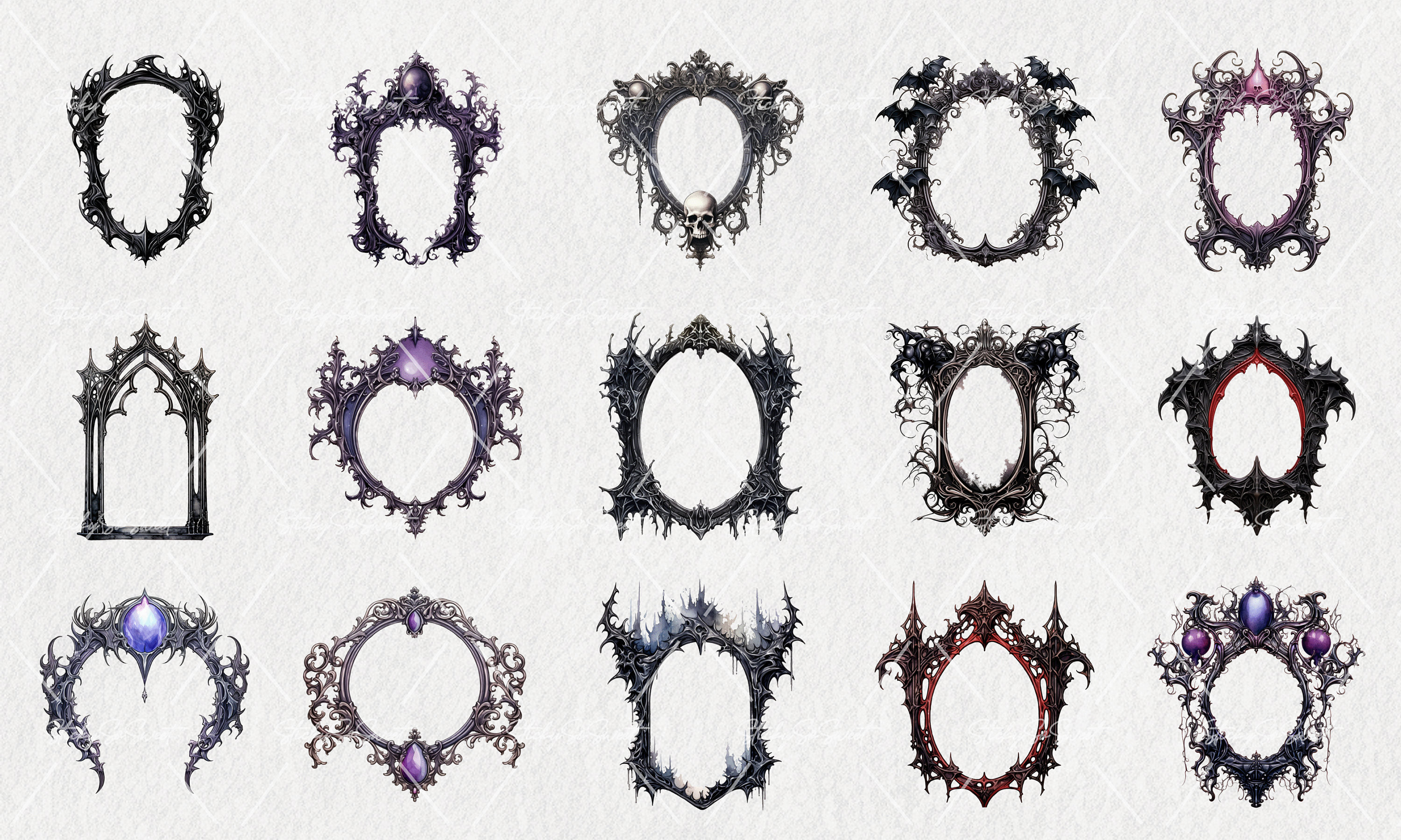 Goth Frame Bundle Clipart PNG Commercial Use Instant - Etsy