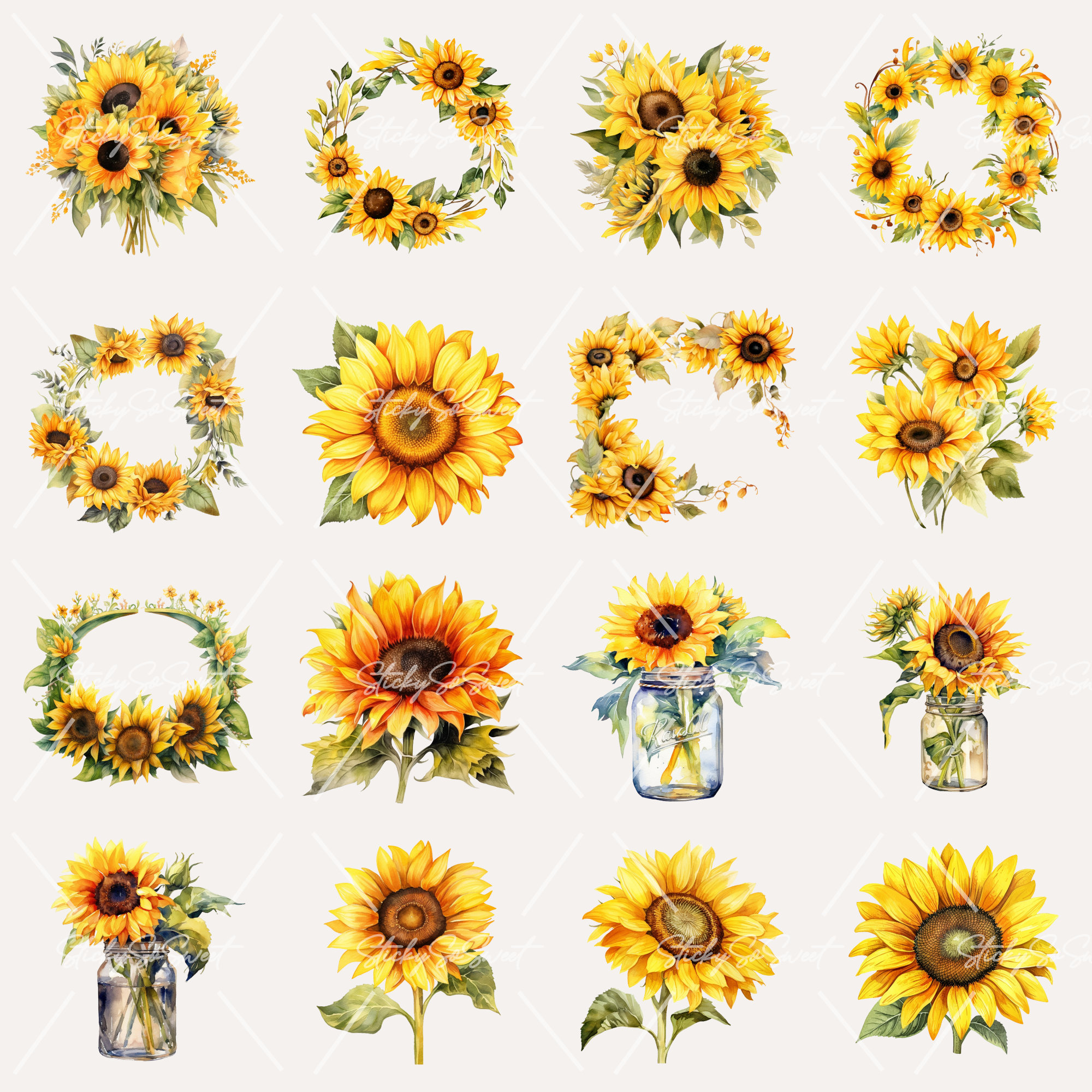 Watercolor Sunflower Bundle Clipart | PNG | Commercial Use | Instant ...