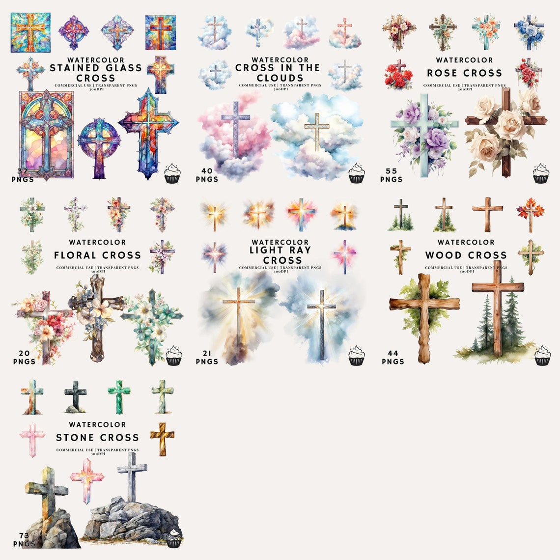 MEGA BUNDLE Watercolor Cross Clipart Bundle | PNG | Commercial Use ...