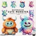 Watercolor Cute Monster Clipart Bundle PNG Commercial Use Instant ...