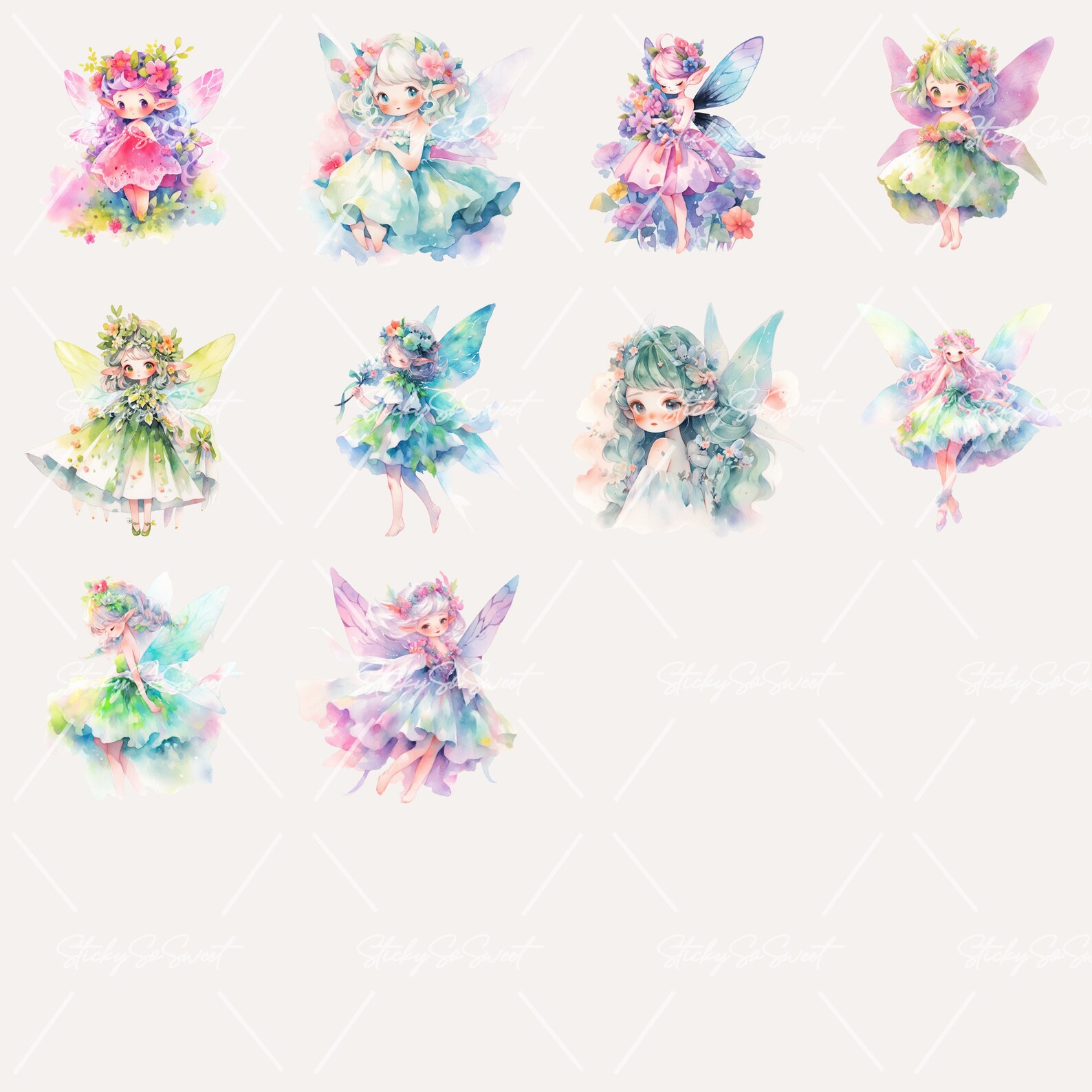 Watercolor Fairy Clipart Bundle | Cute PNG Illustrations (300DPI) - Etsy